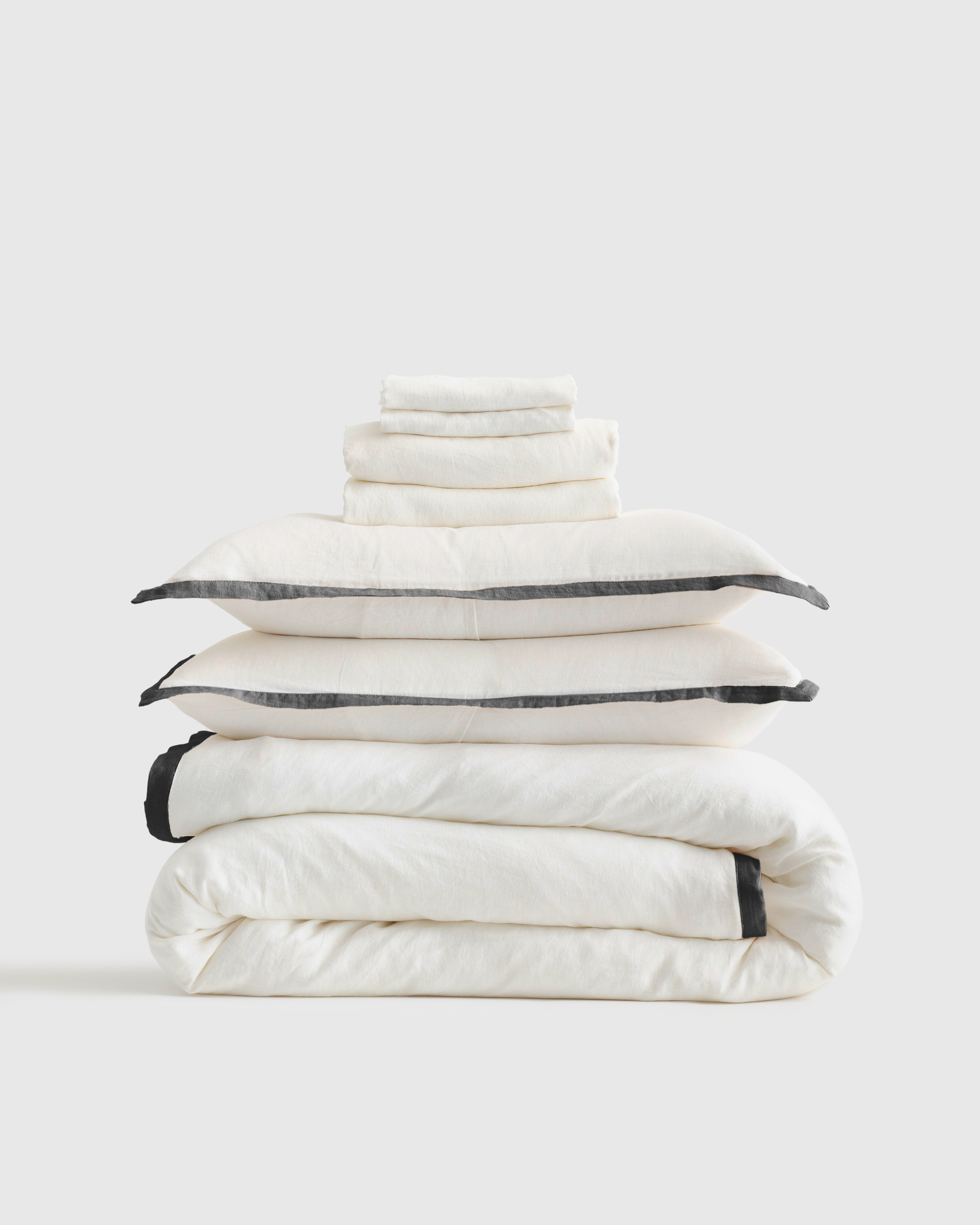 European Linen Contrast Flange Deluxe Bedding Bundle