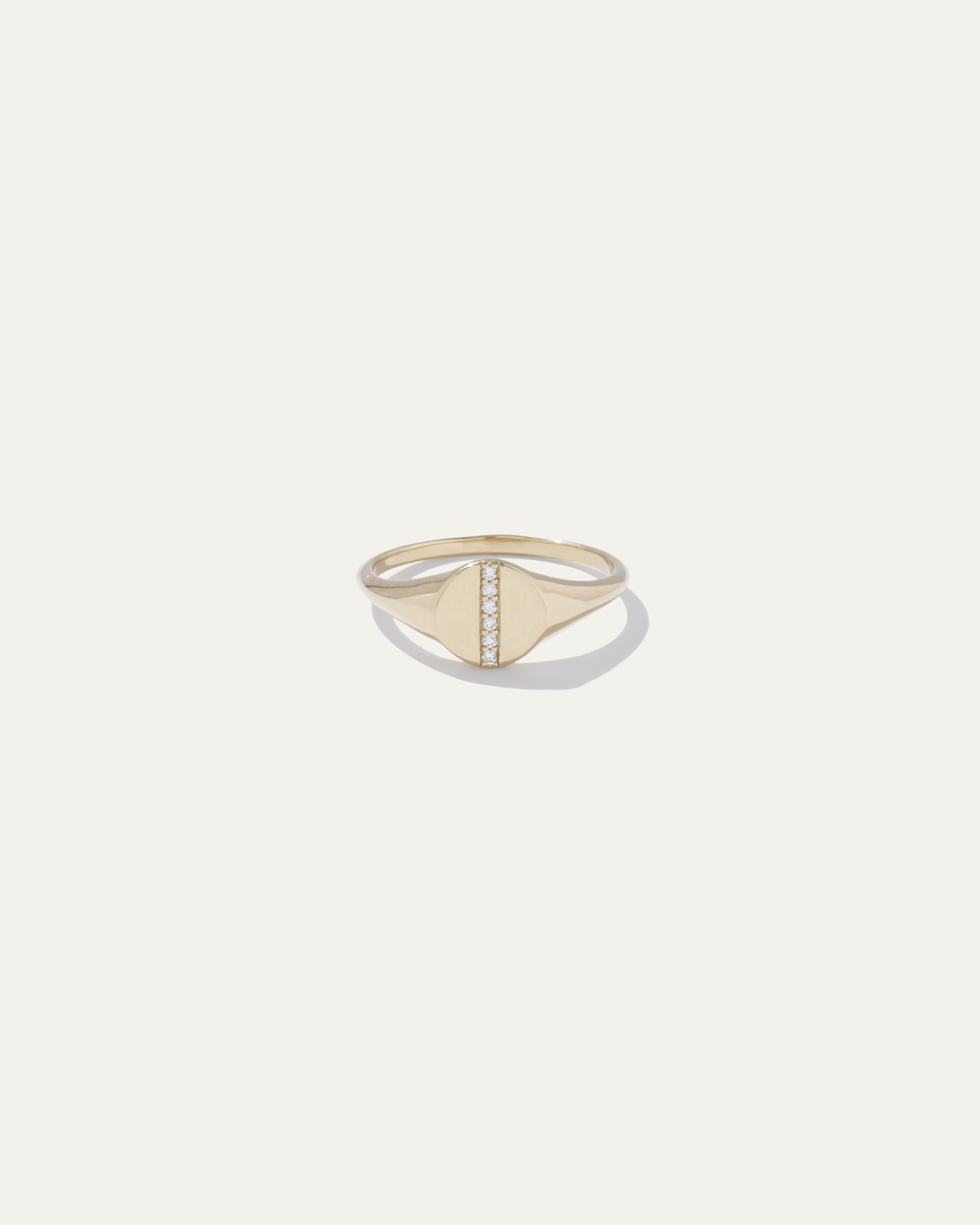14K Gold Pave Diamond Line Round Signet Ring