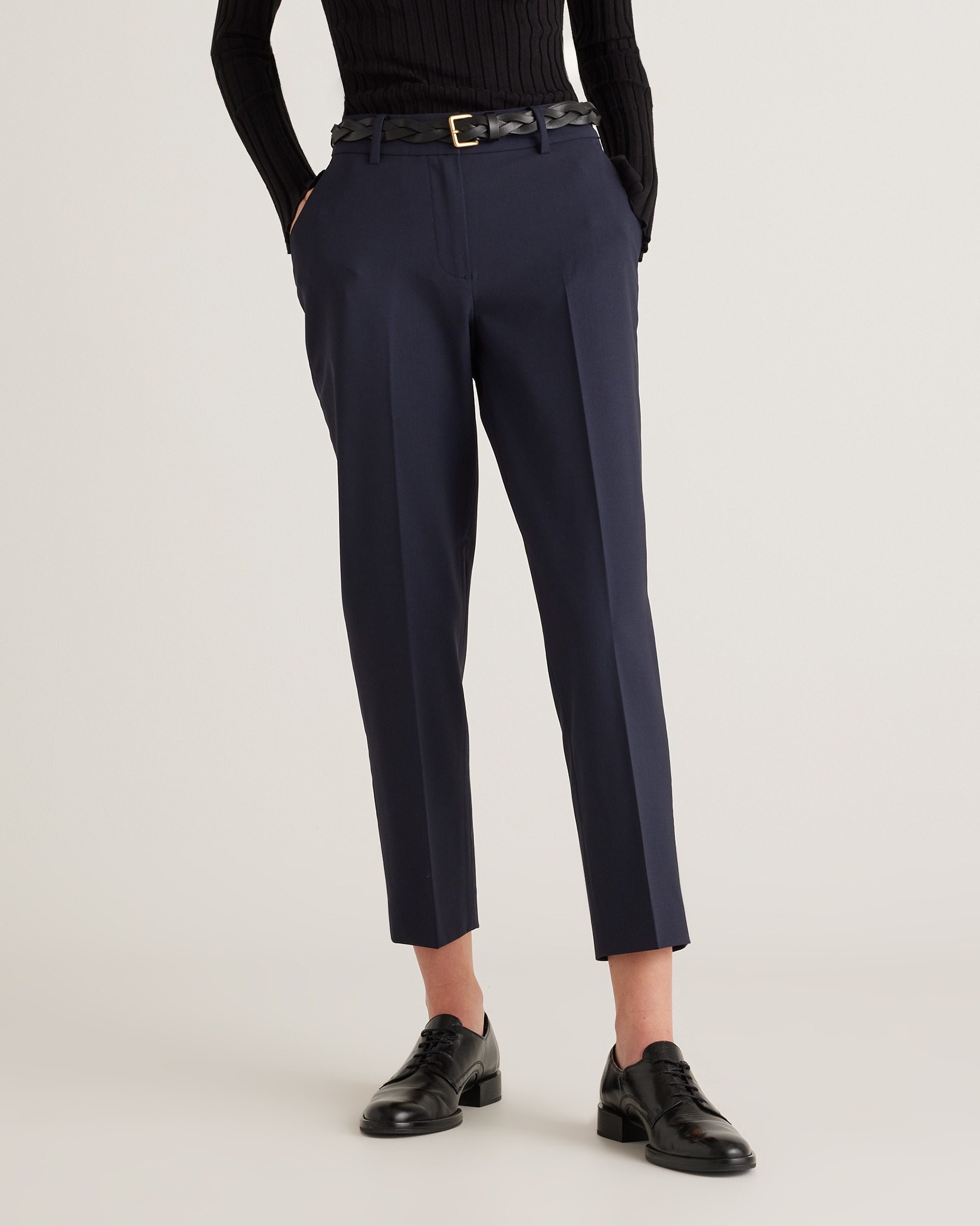 Wool Slim Leg Ankle Pants in Navy