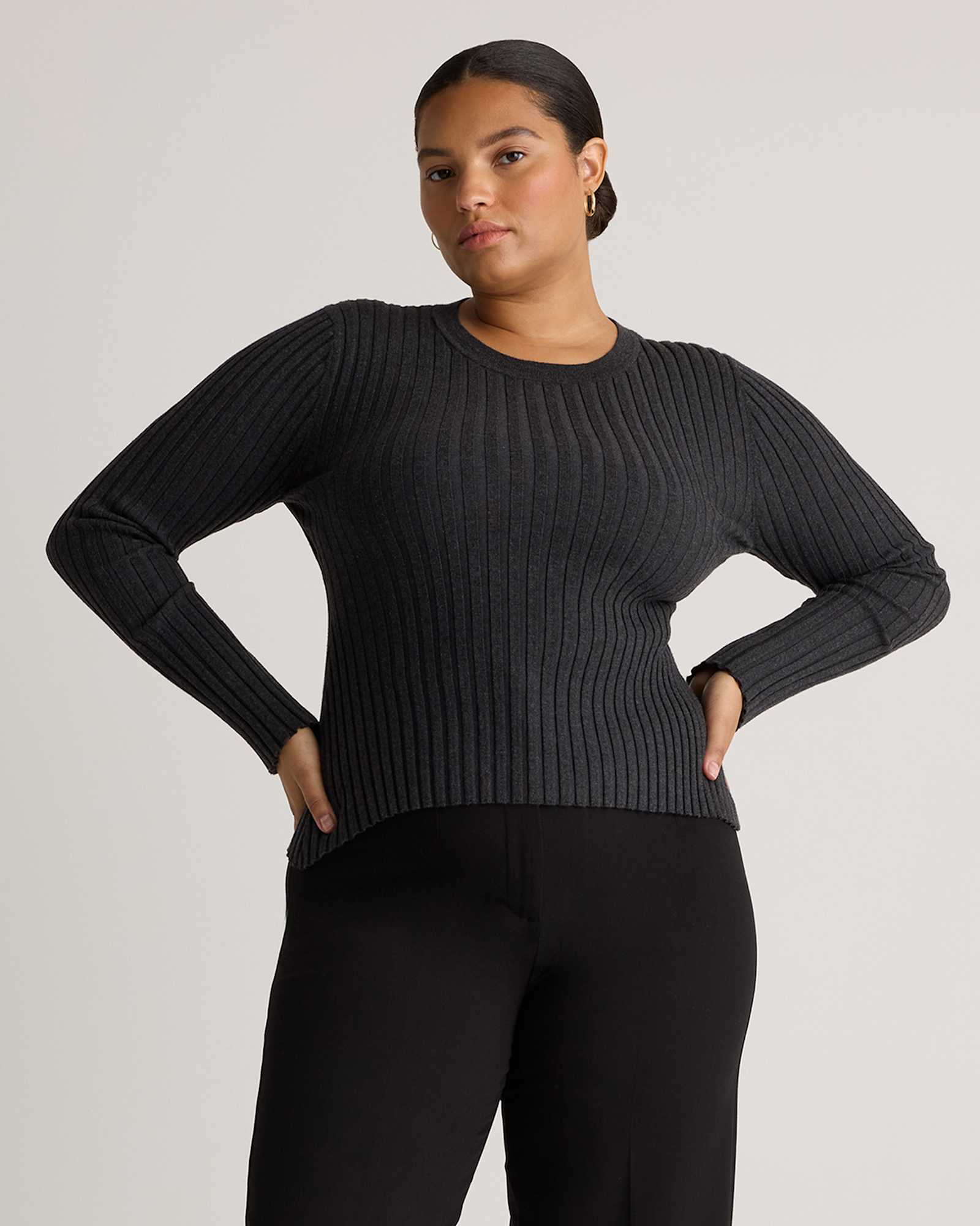 Cotton Cashmere Ribbed Long Sleeve Sweater