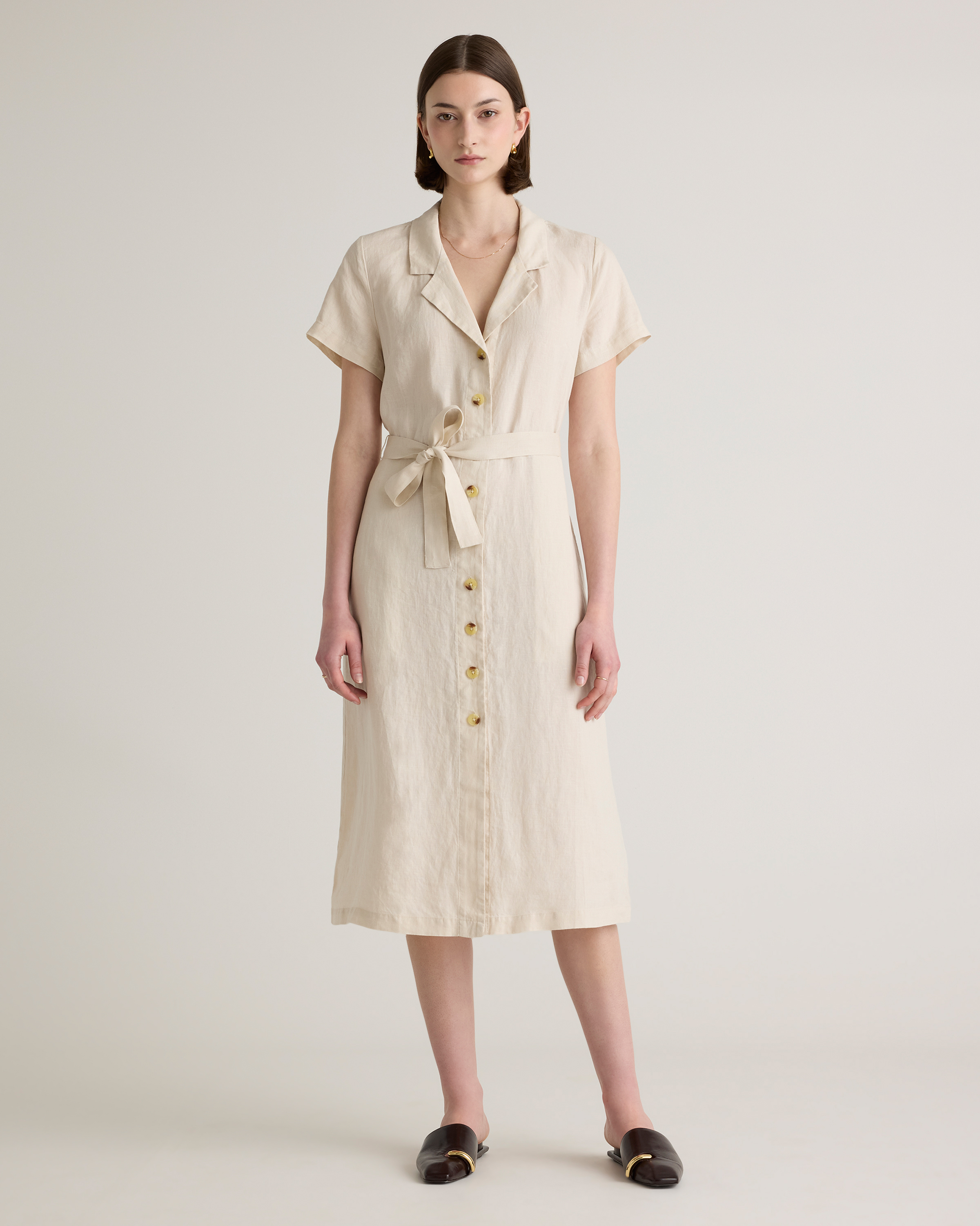 100% European Linen Button Front Dress