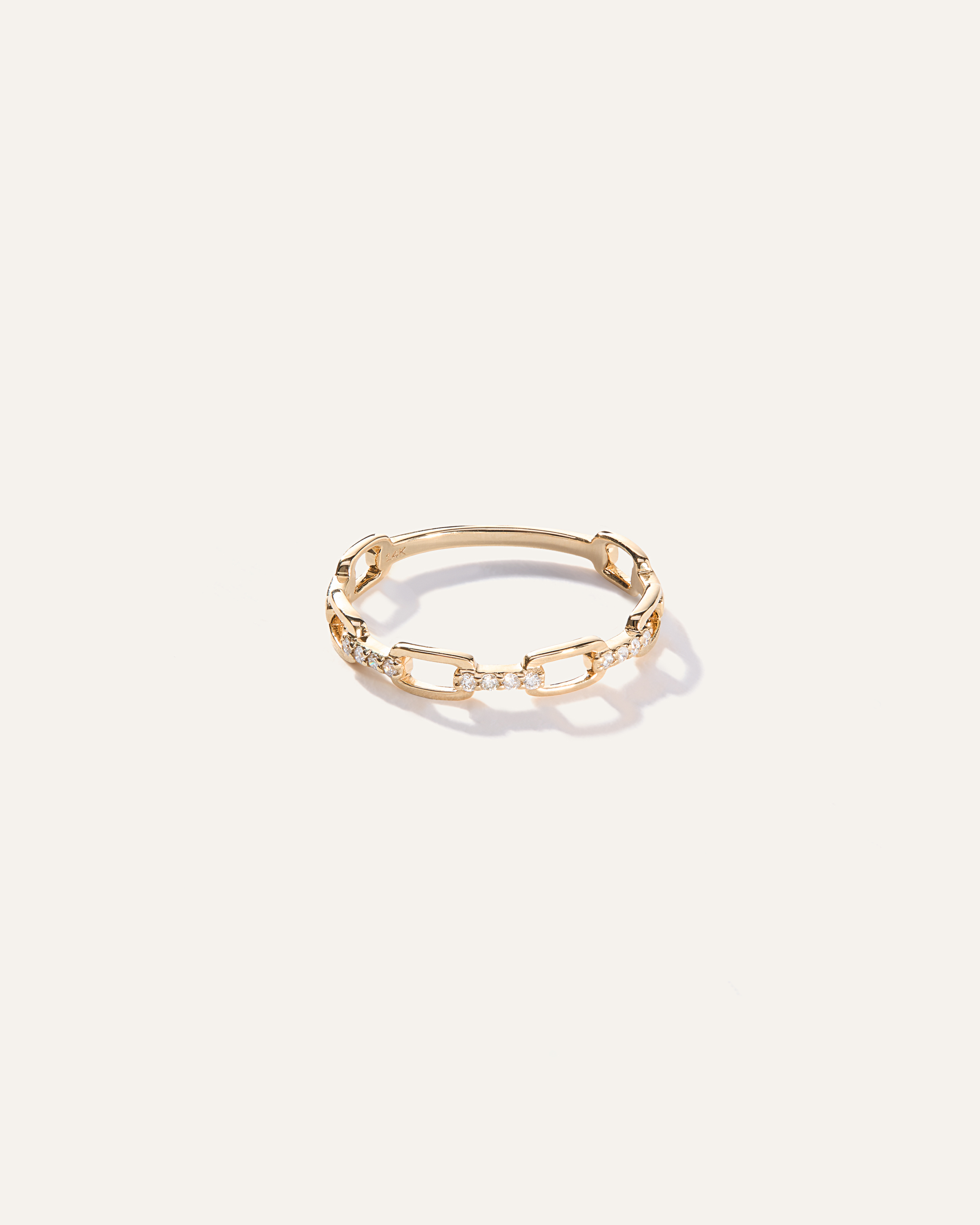 14K Gold Diamond Paperclip Link Ring