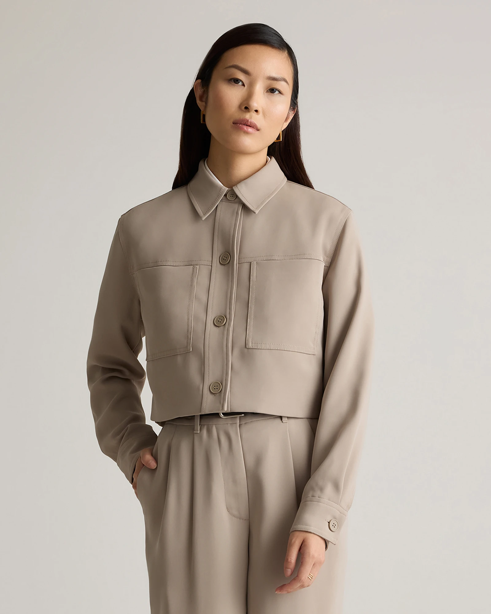 Stretch Crepe Cropped Jacket in Black | Quince Canada