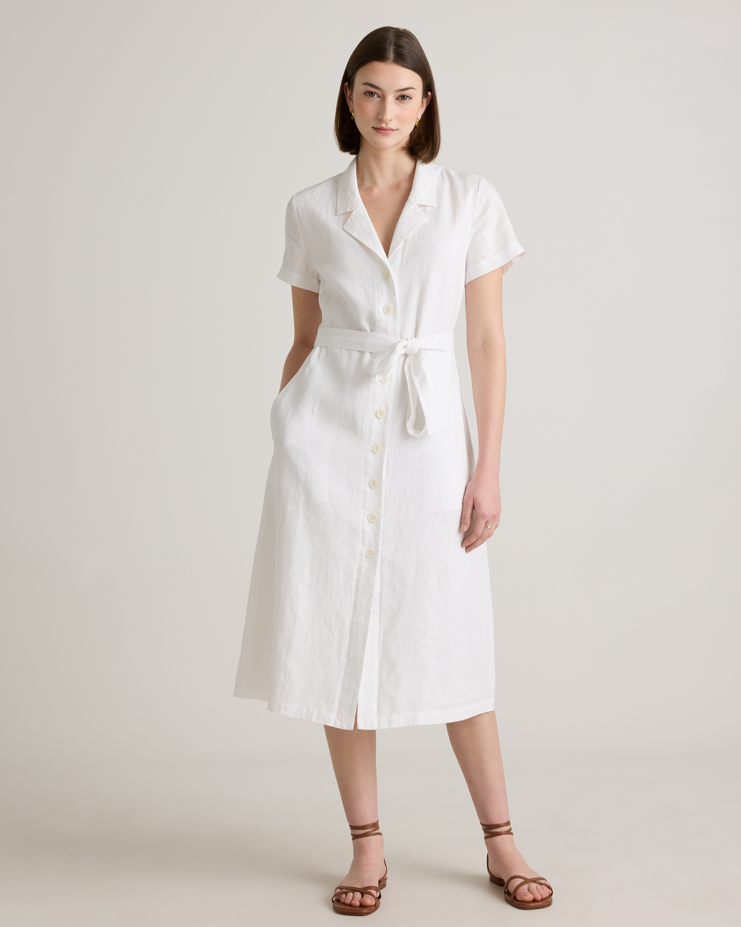 100% European Linen Button Front Dress