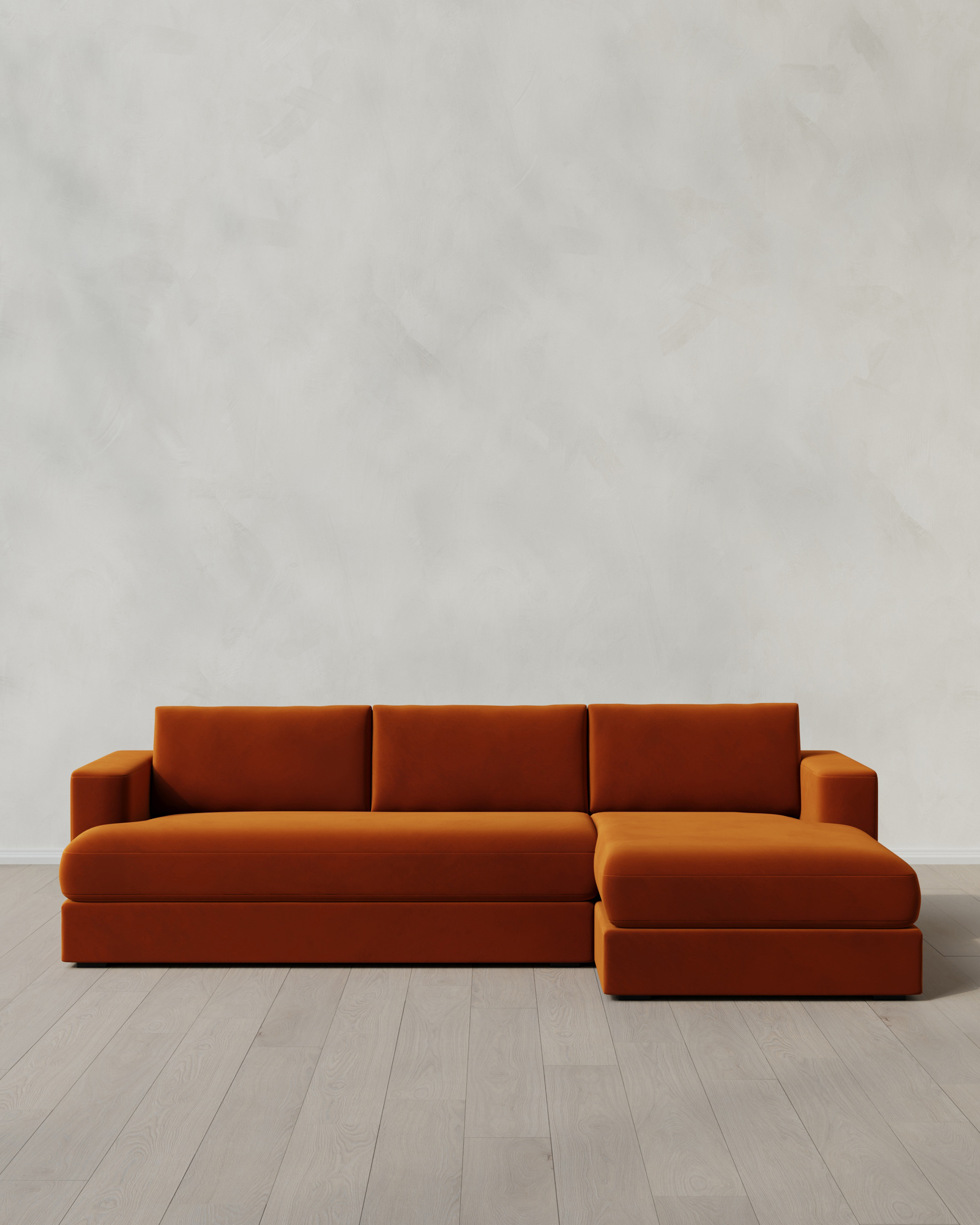 Sierra Performance Velvet Taper Arm Chaise Sectional in Rust