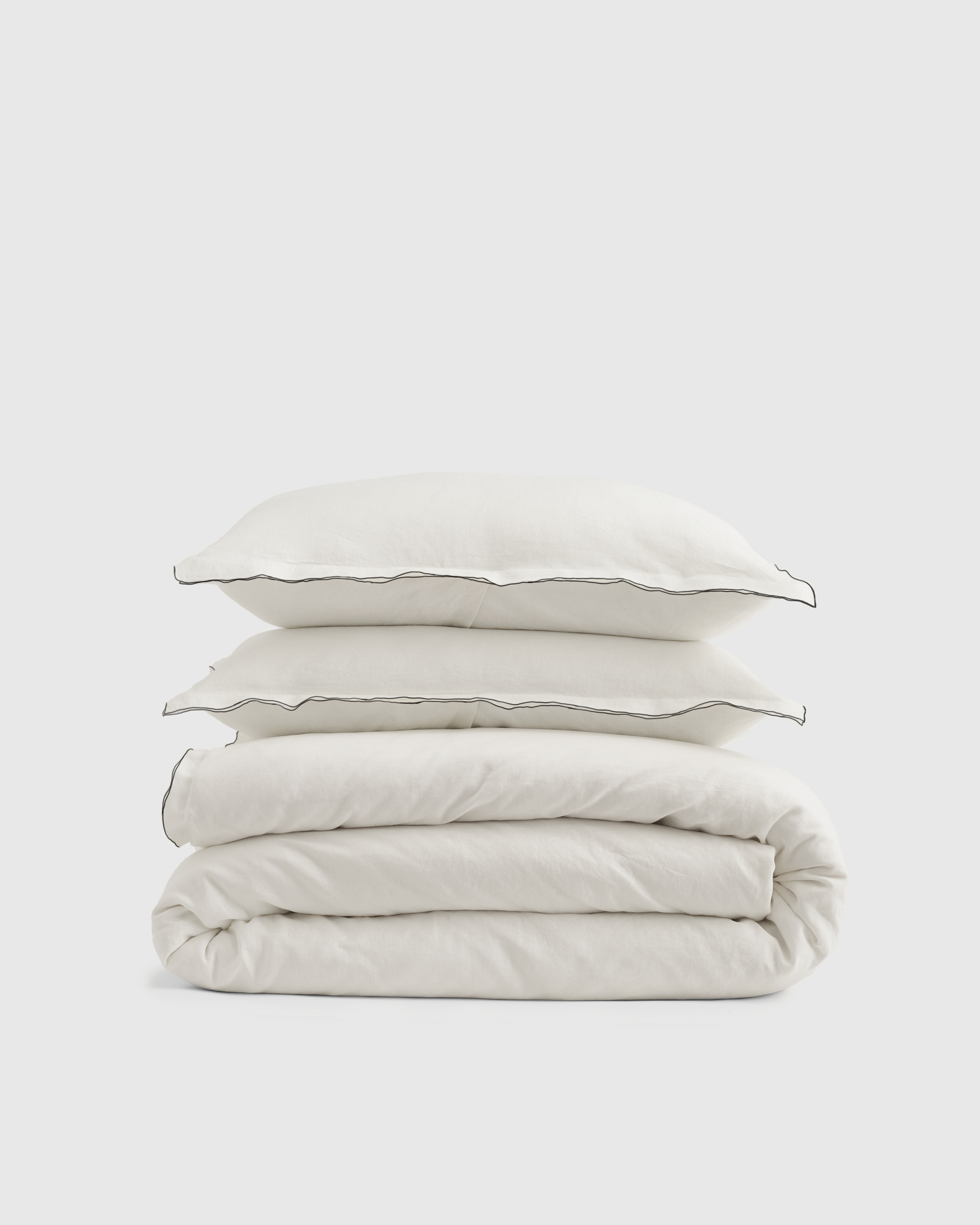 European Linen Double Embroidered Edge Duvet Cover Set