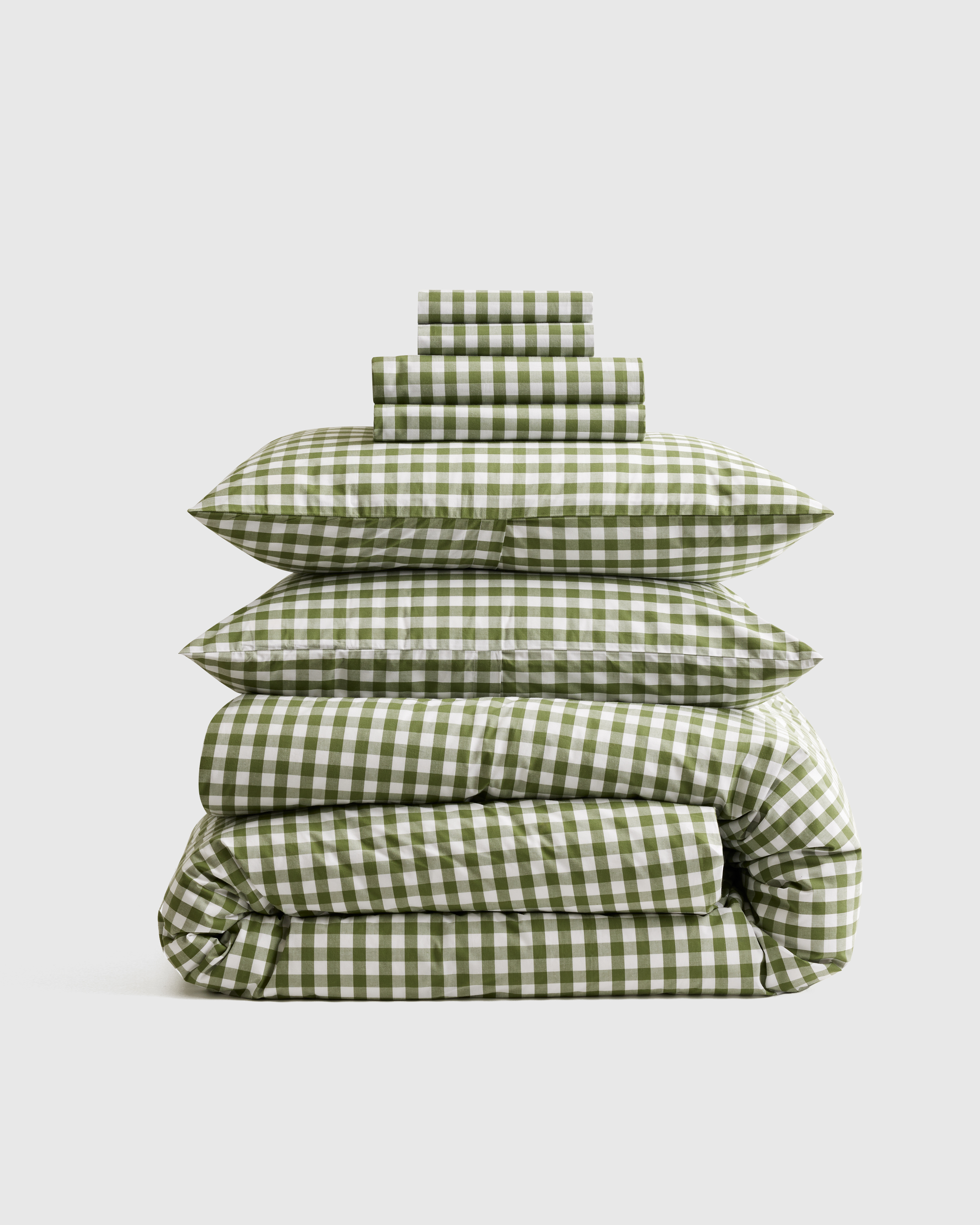 Classic Organic Percale Gingham Deluxe Bedding Bundle in Olive