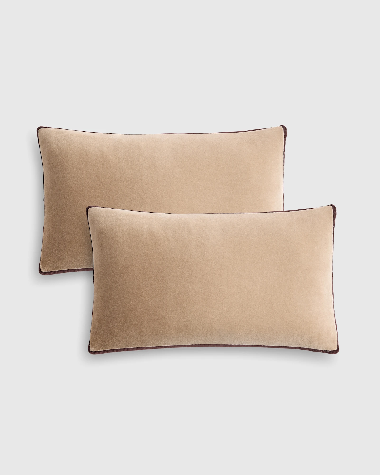 Contrast Velvet Edge Pillow Cover (Set of 2) in Taupe/Espresso