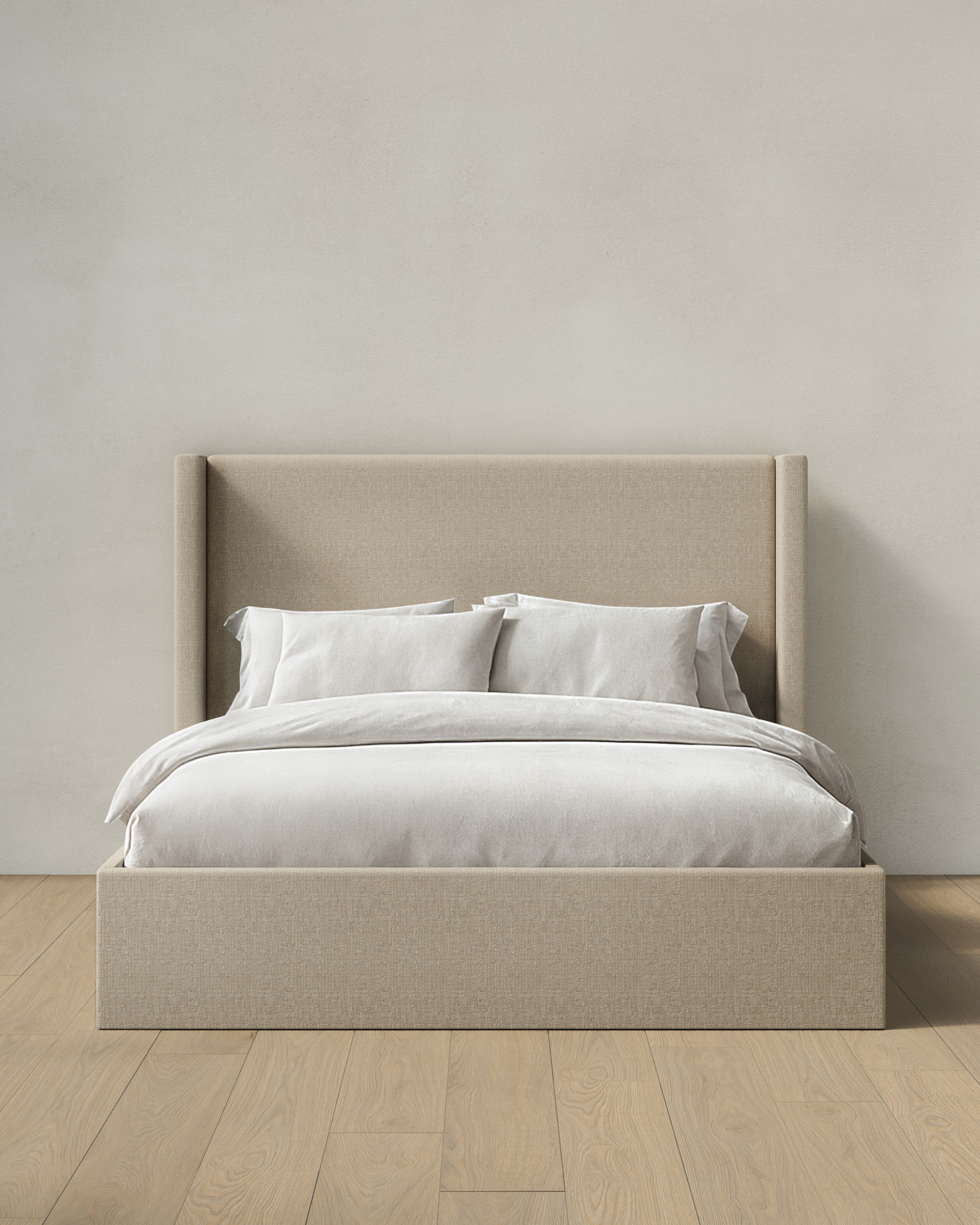 Linen Upholstered Wingback Bed in Flax