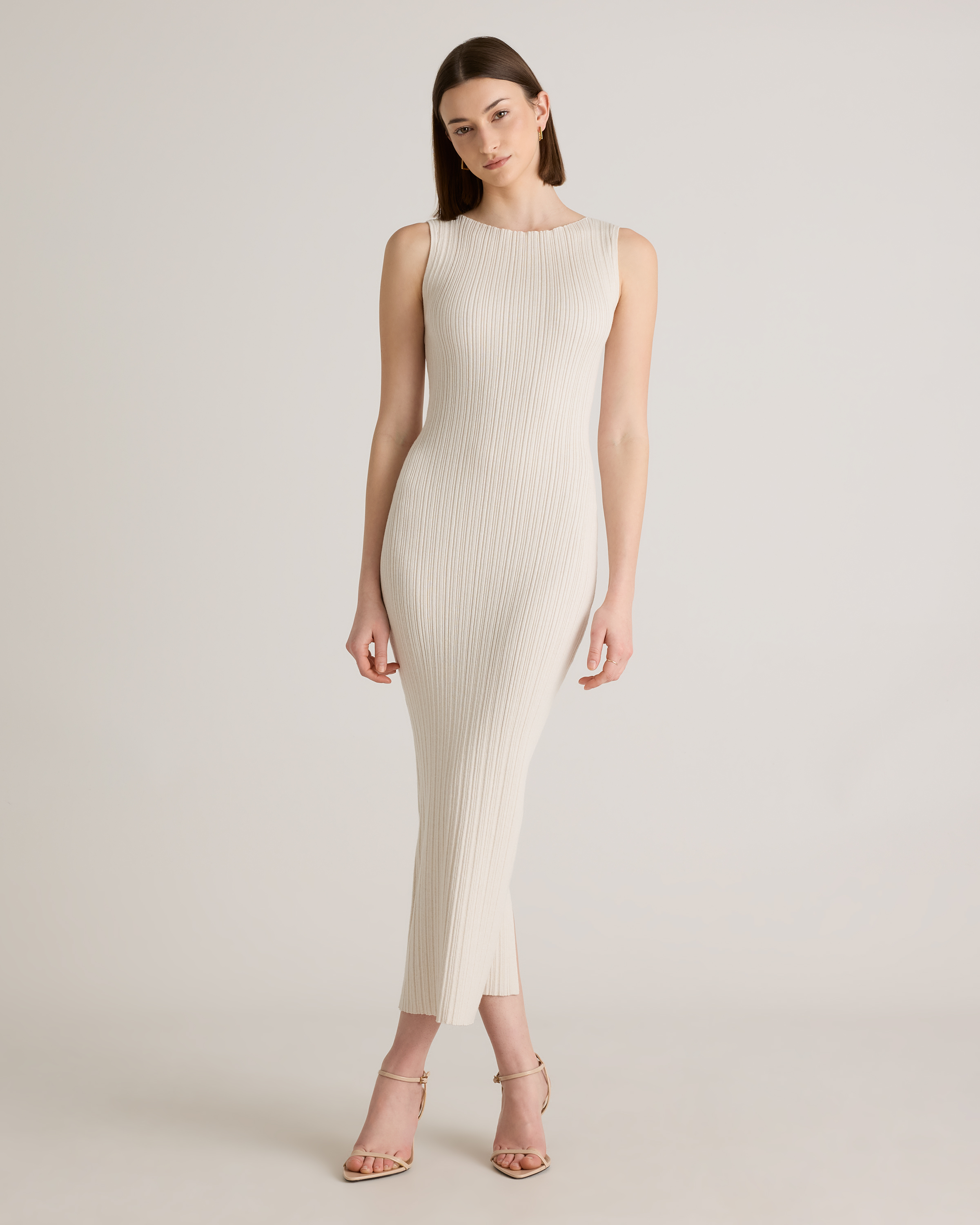 Cotton Cashmere Ribbed Sleeveless Midi Dress