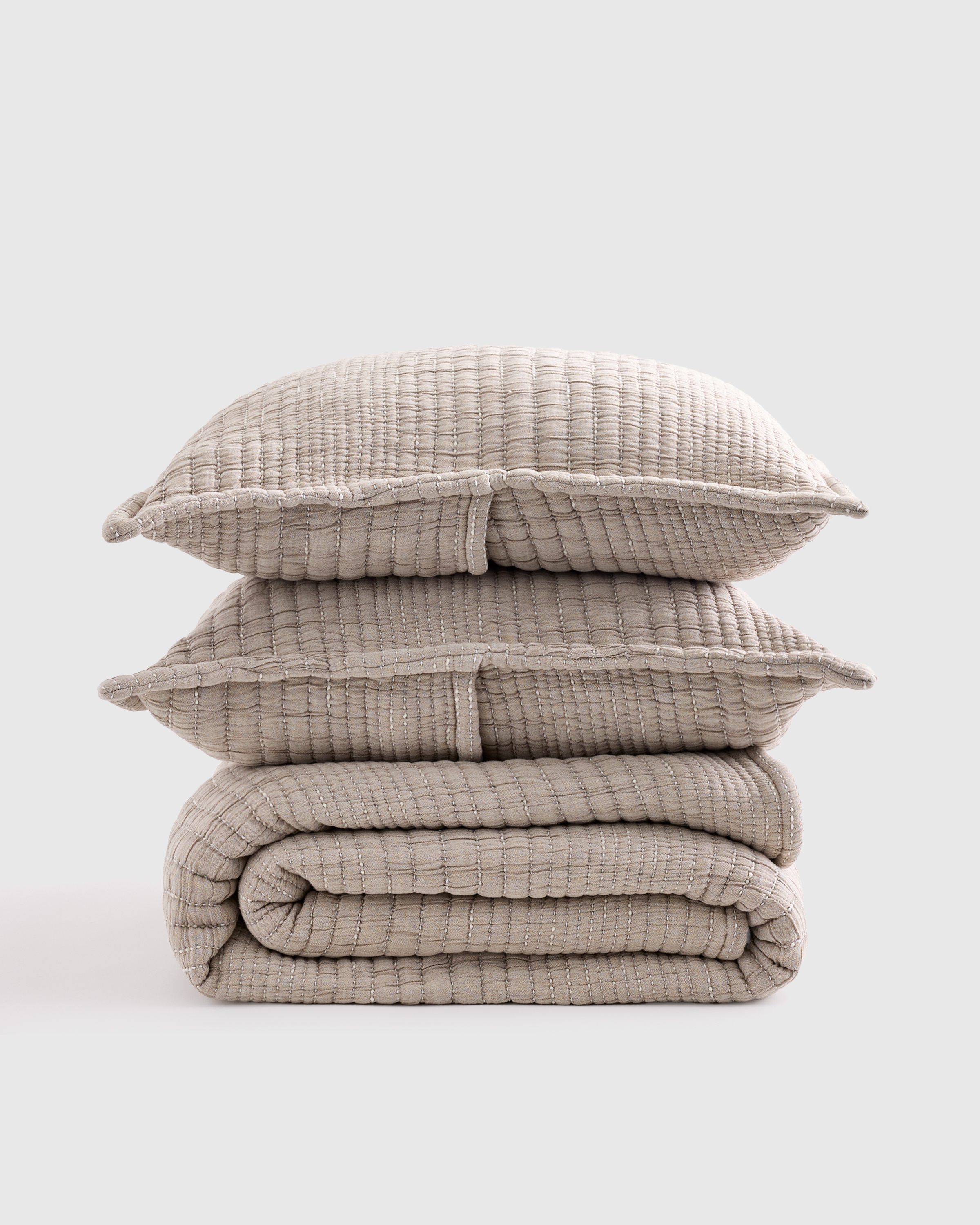 Organic Cotton Channel Stitch Coverlet Set in Taupe