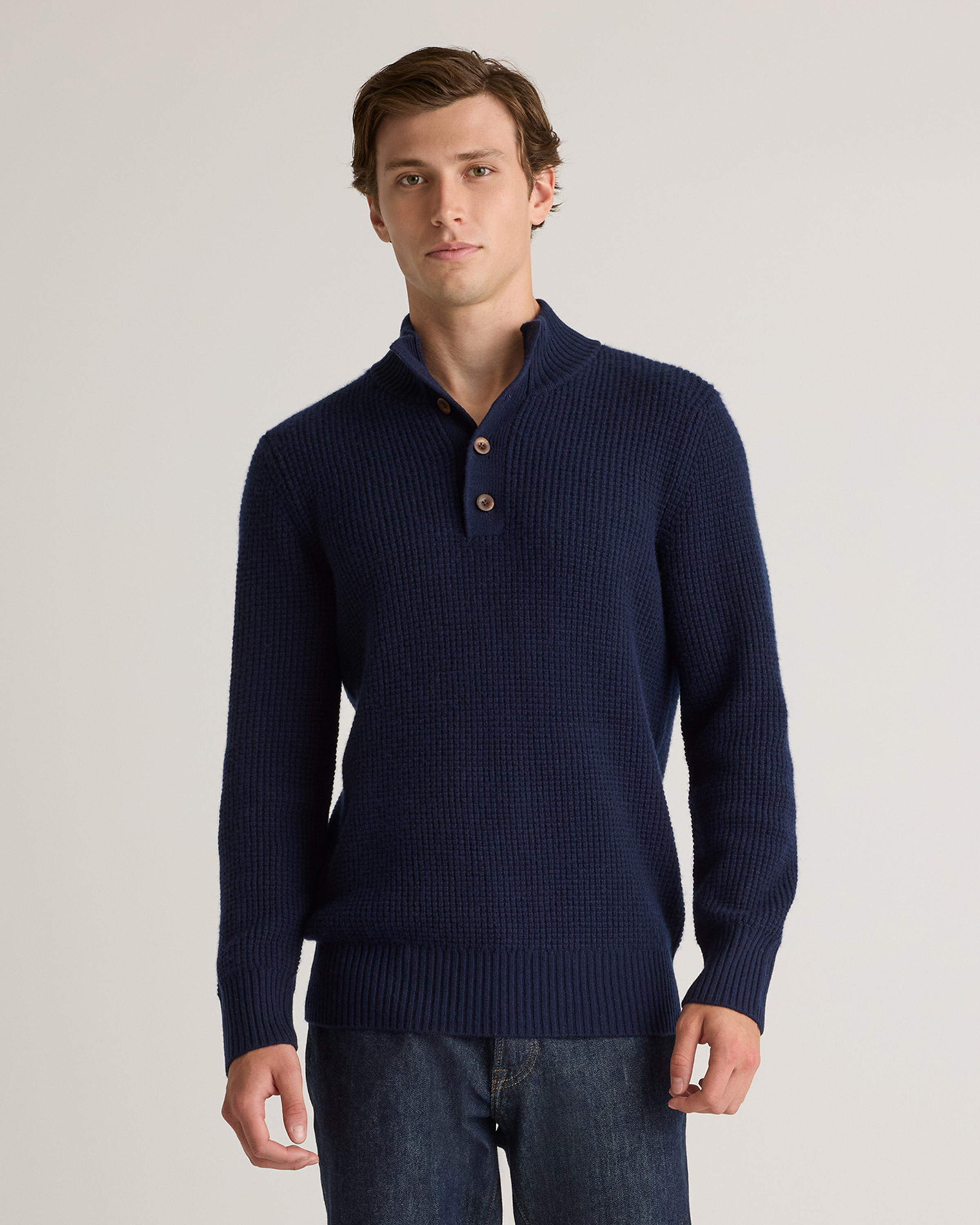 Mongolian Cashmere Waffle Quarter Button Sweater