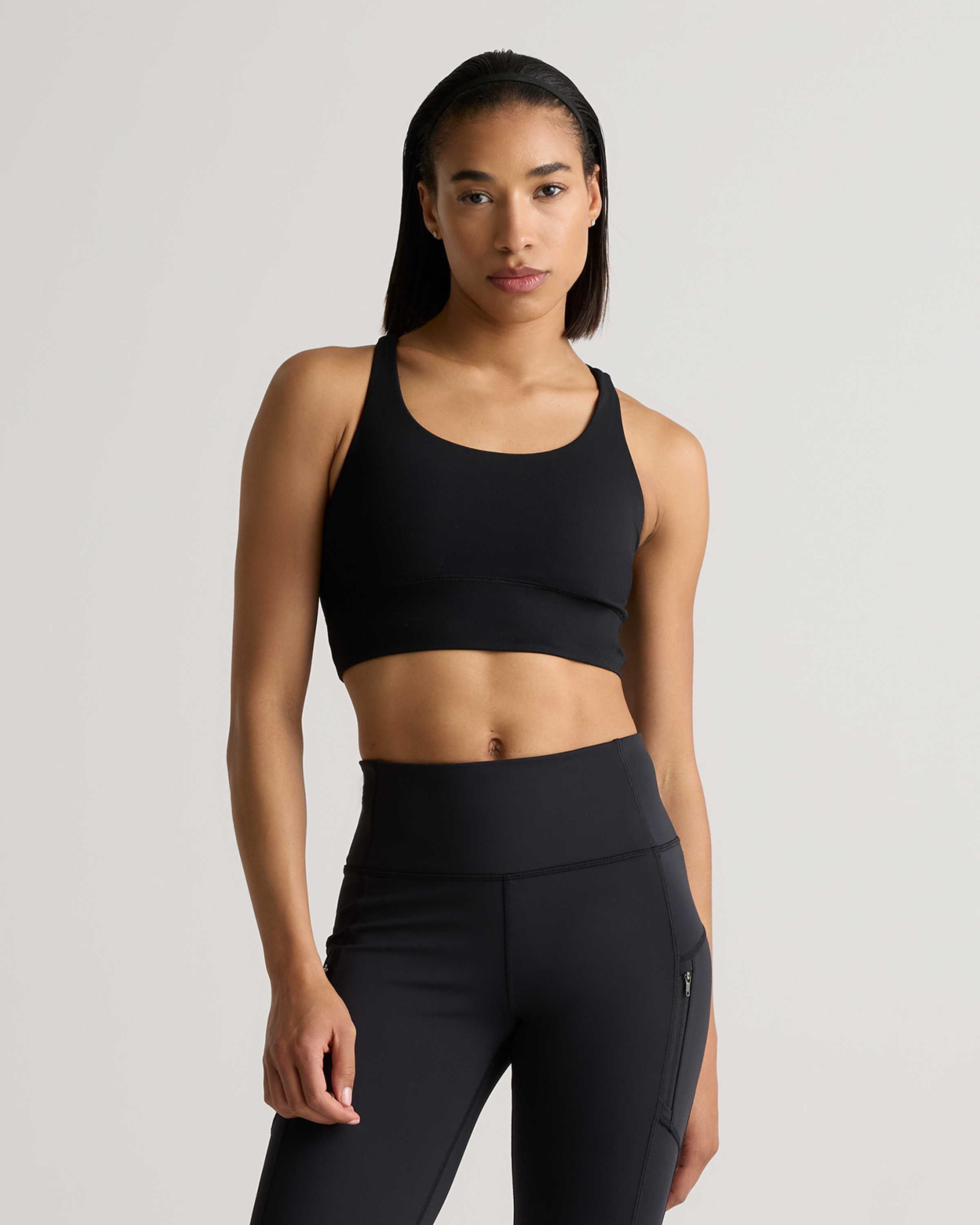 Power-Up Long Line Strappy Sports Bra in Black