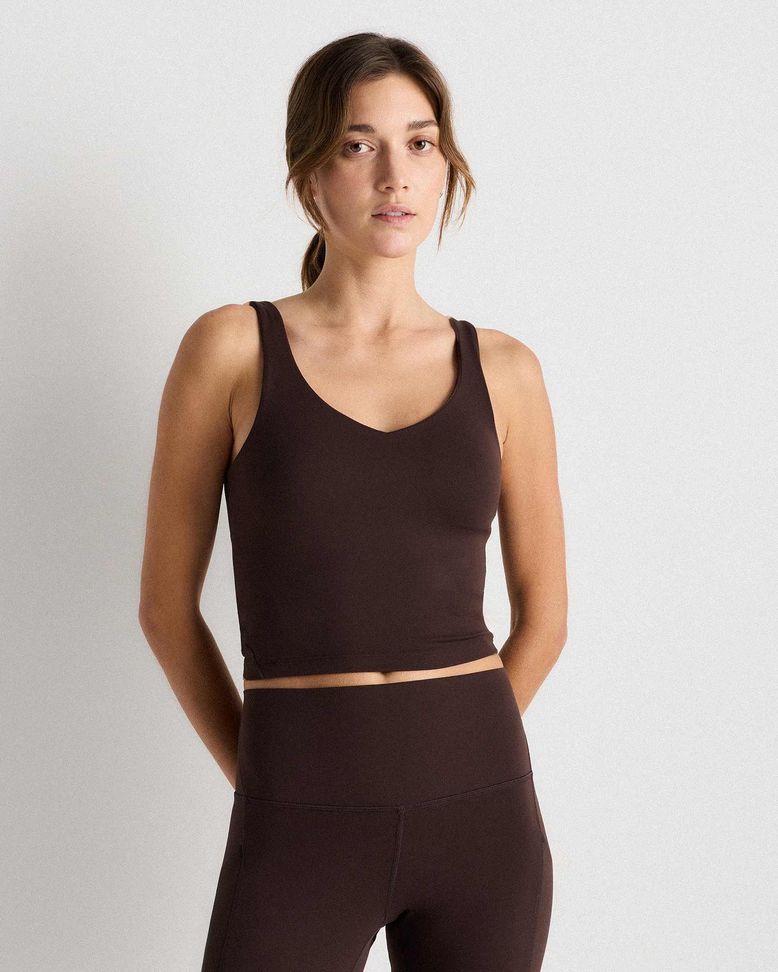 Ultra-Form V Neck Cropped Tank in Espresso