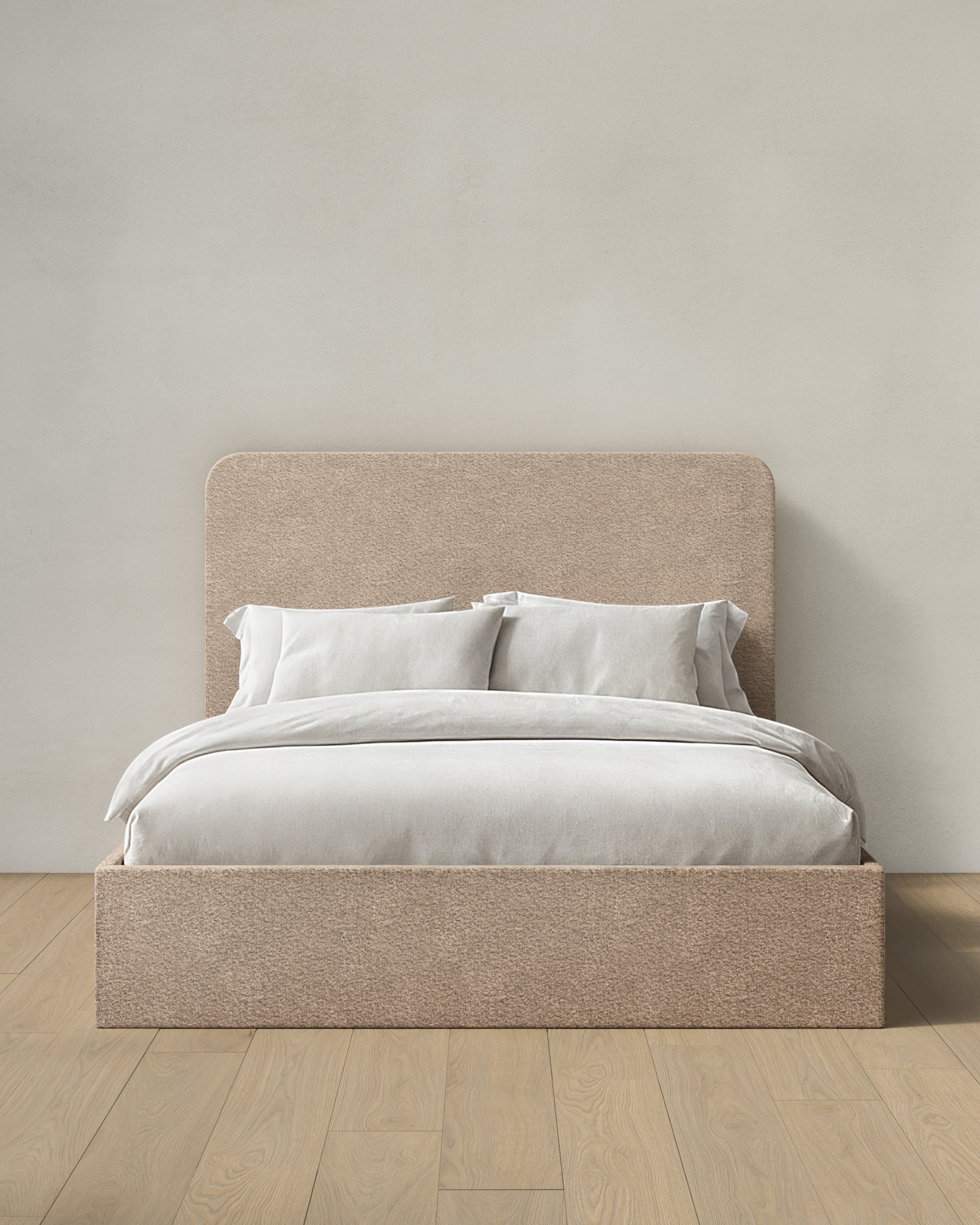 Plush Boucle Curved Bed - High Headboard in Camel