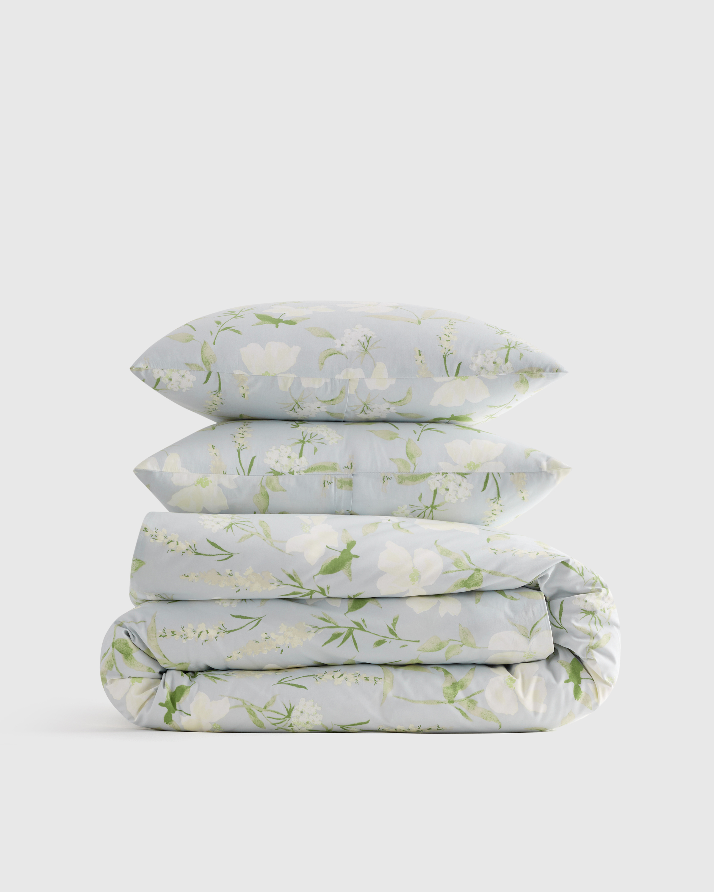 Classic Organic Percale Duvet Cover Set in Blue Garden