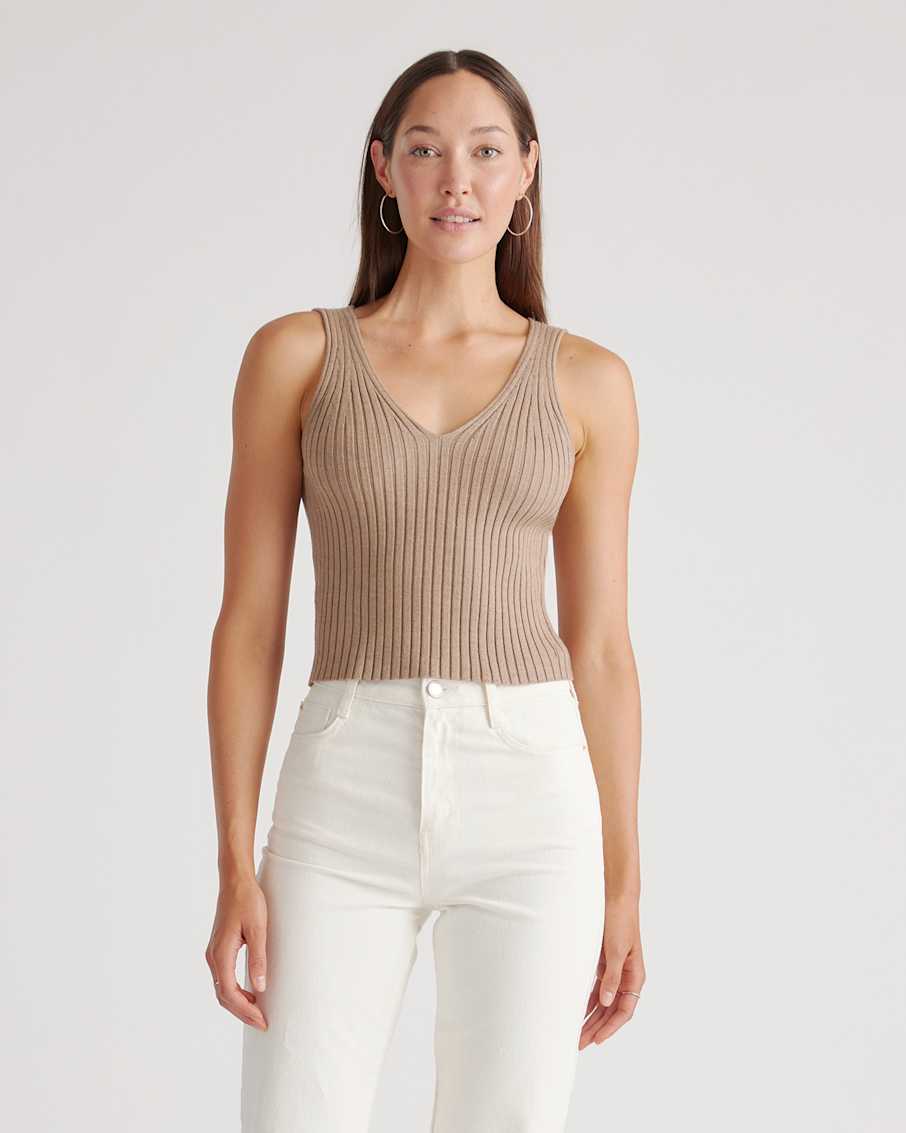 Cropped Square Neck Ribbed Knit Tank