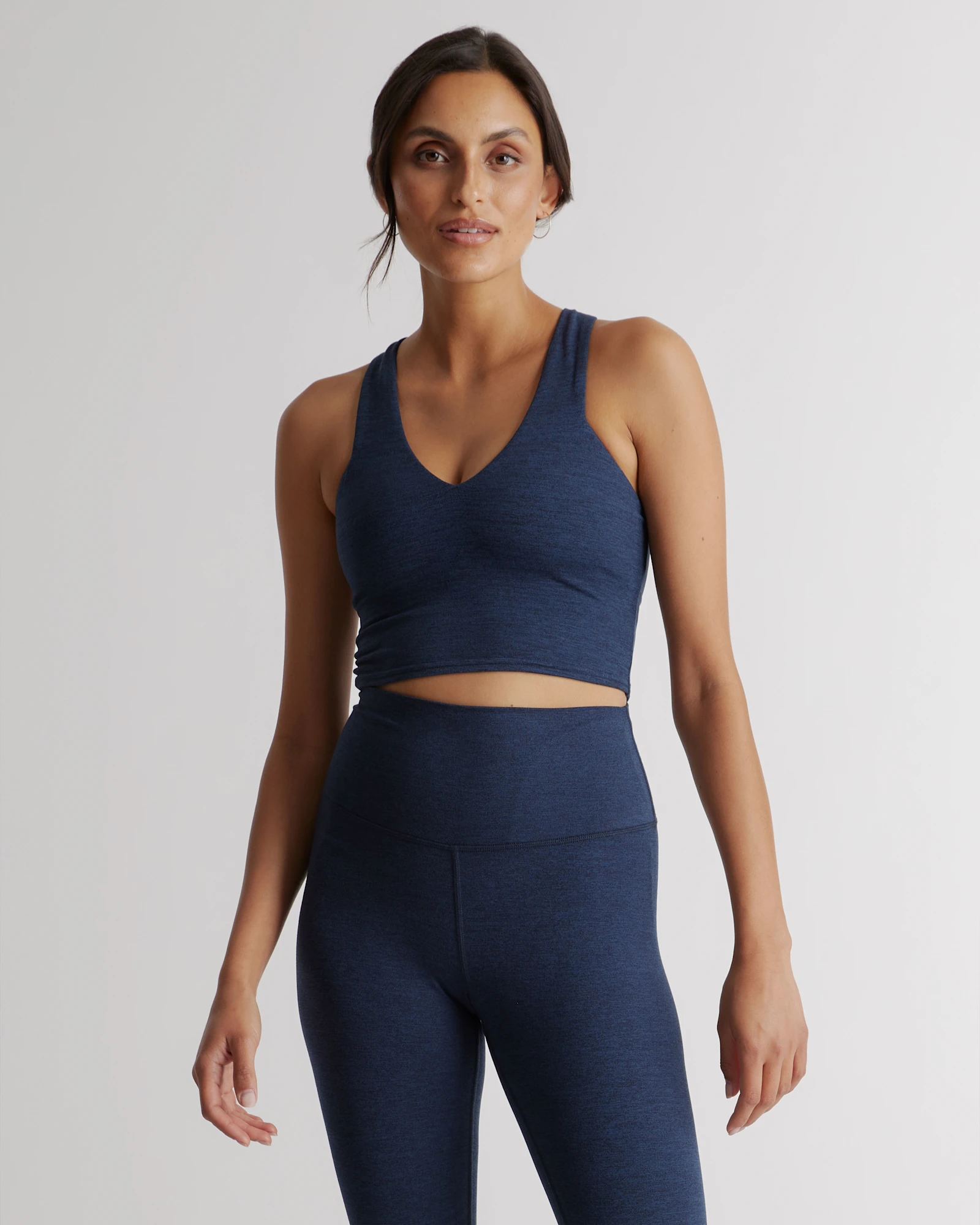 Ultra-Soft V-Neck Cropped Tank in Heather Navy