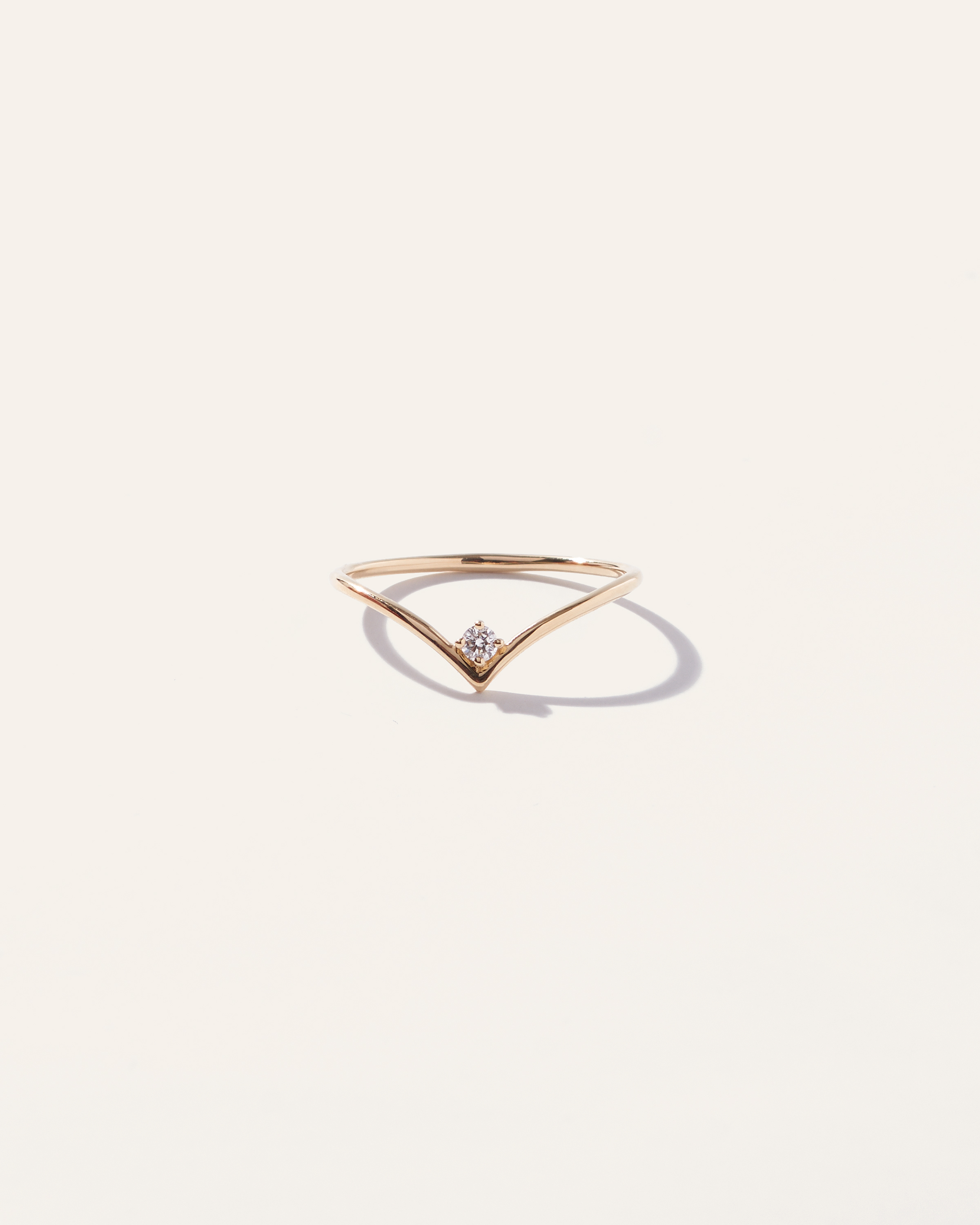 14K Gold Solitaire Diamond Chevron Ring