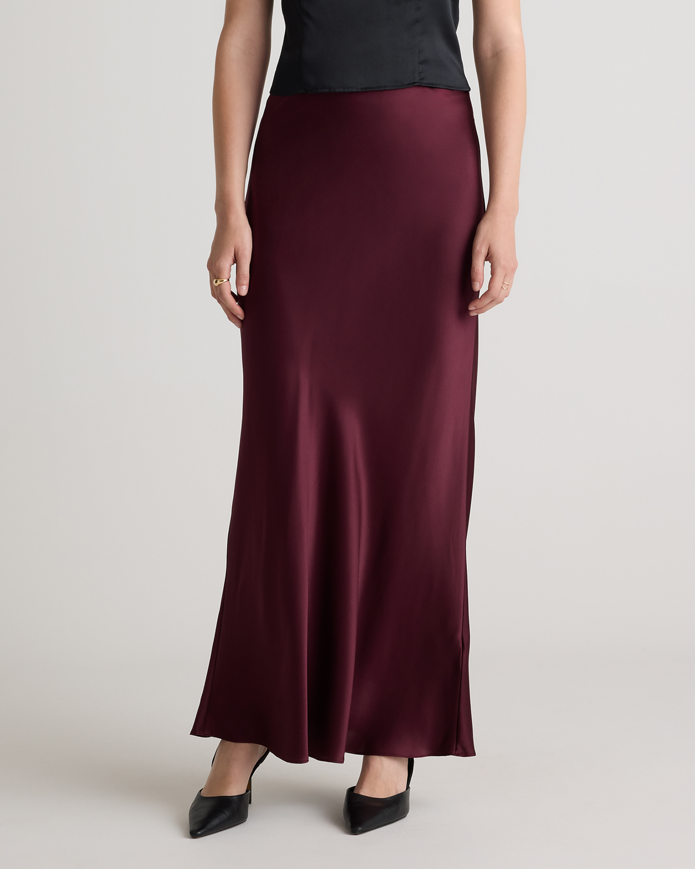 100% Washable Silk Maxi Skirt in Wine Tasting Red