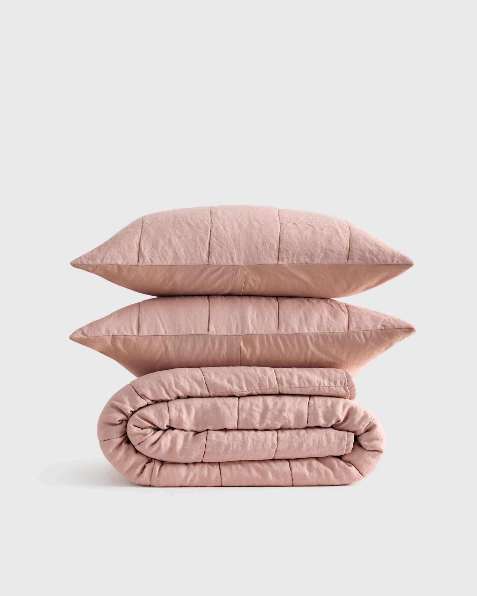 Lightweight European Linen Box Quilt Set in Dusty Mauve