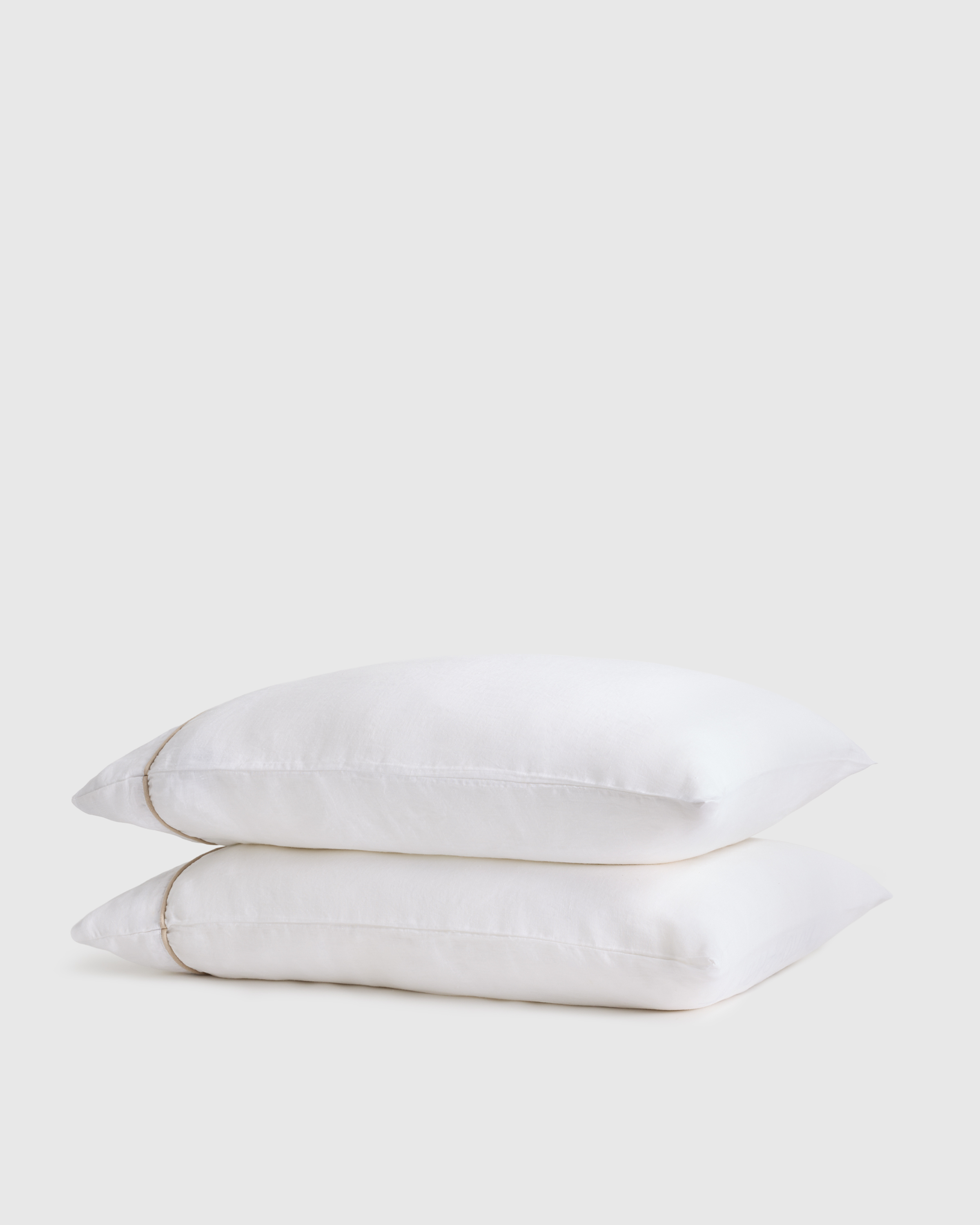 European Linen Piped Pillowcase Set in White/Toffee