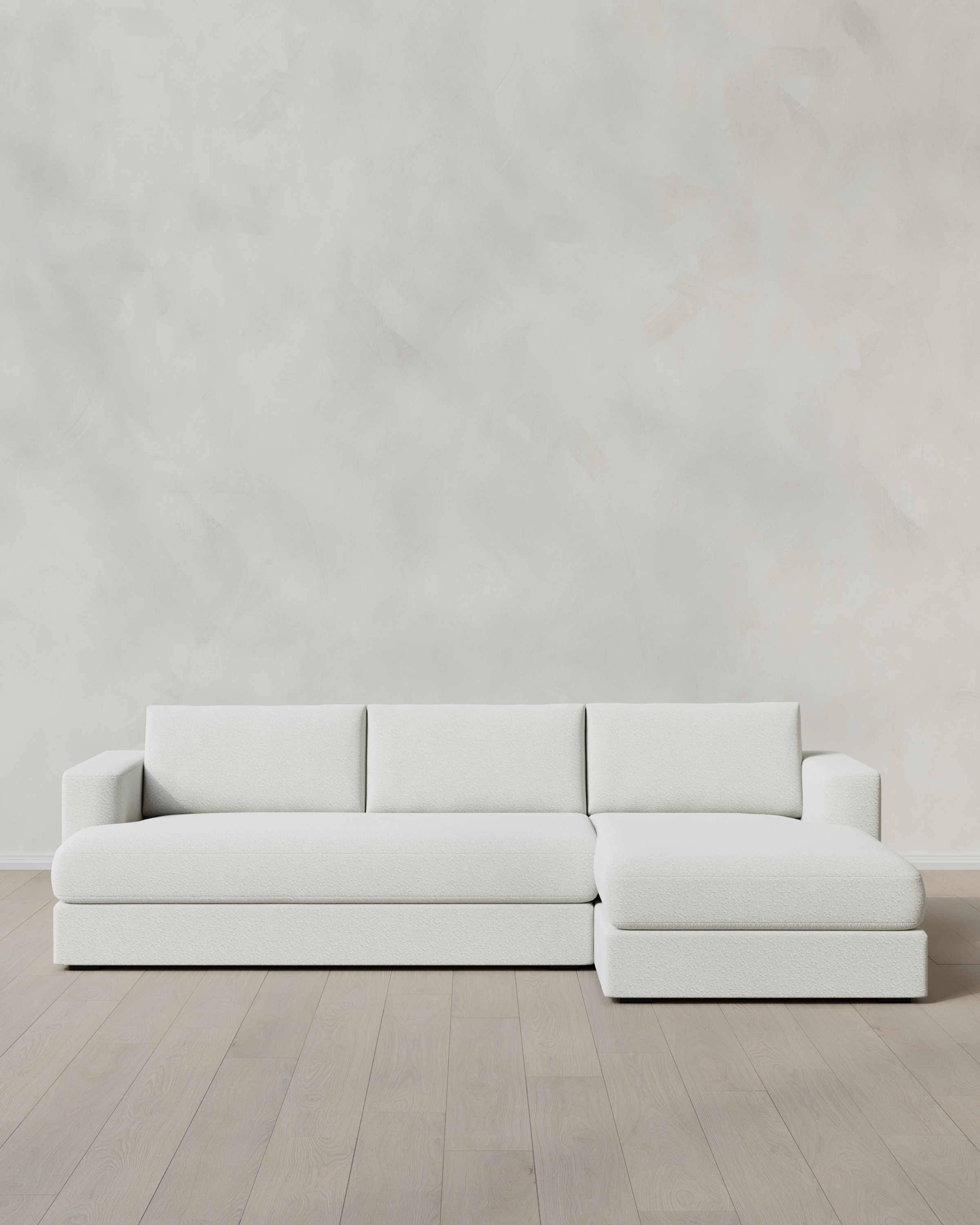 Sierra Curved Arm Chaise Sectional in Performance Boucle in Cloud White