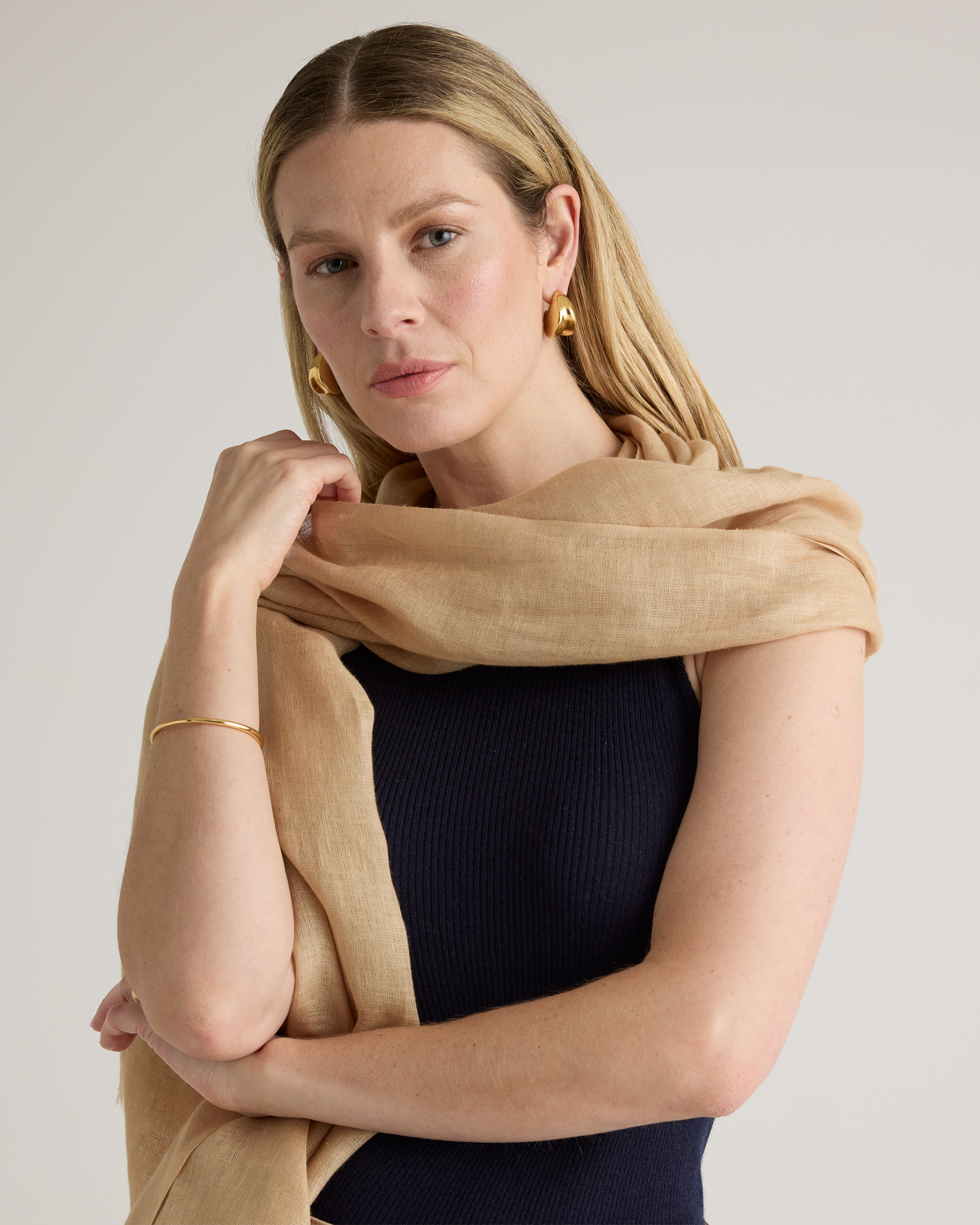 100% European Linen Scarf in Beige
