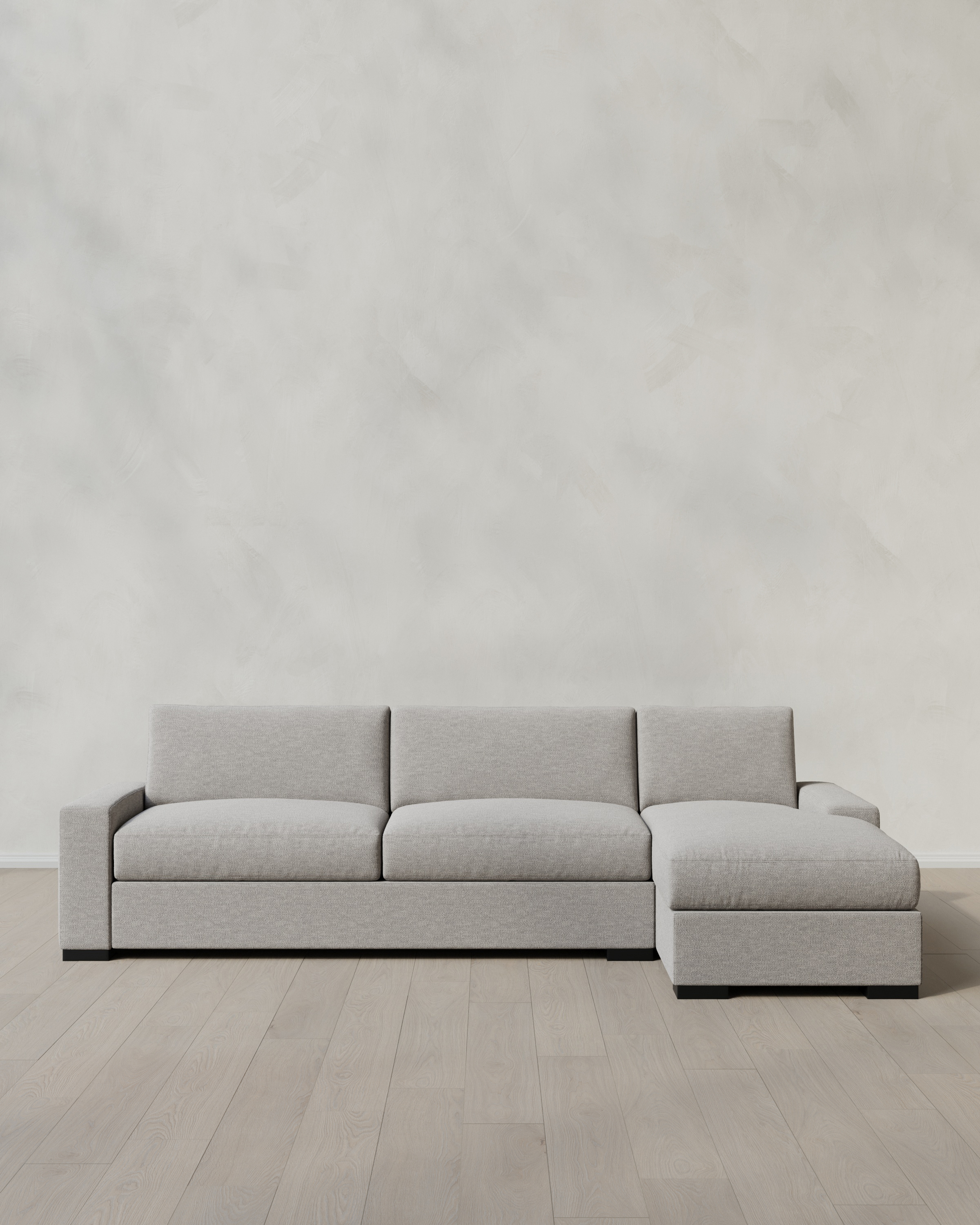 Performance Basketweave Track Arm Chaise Sectional in Fog