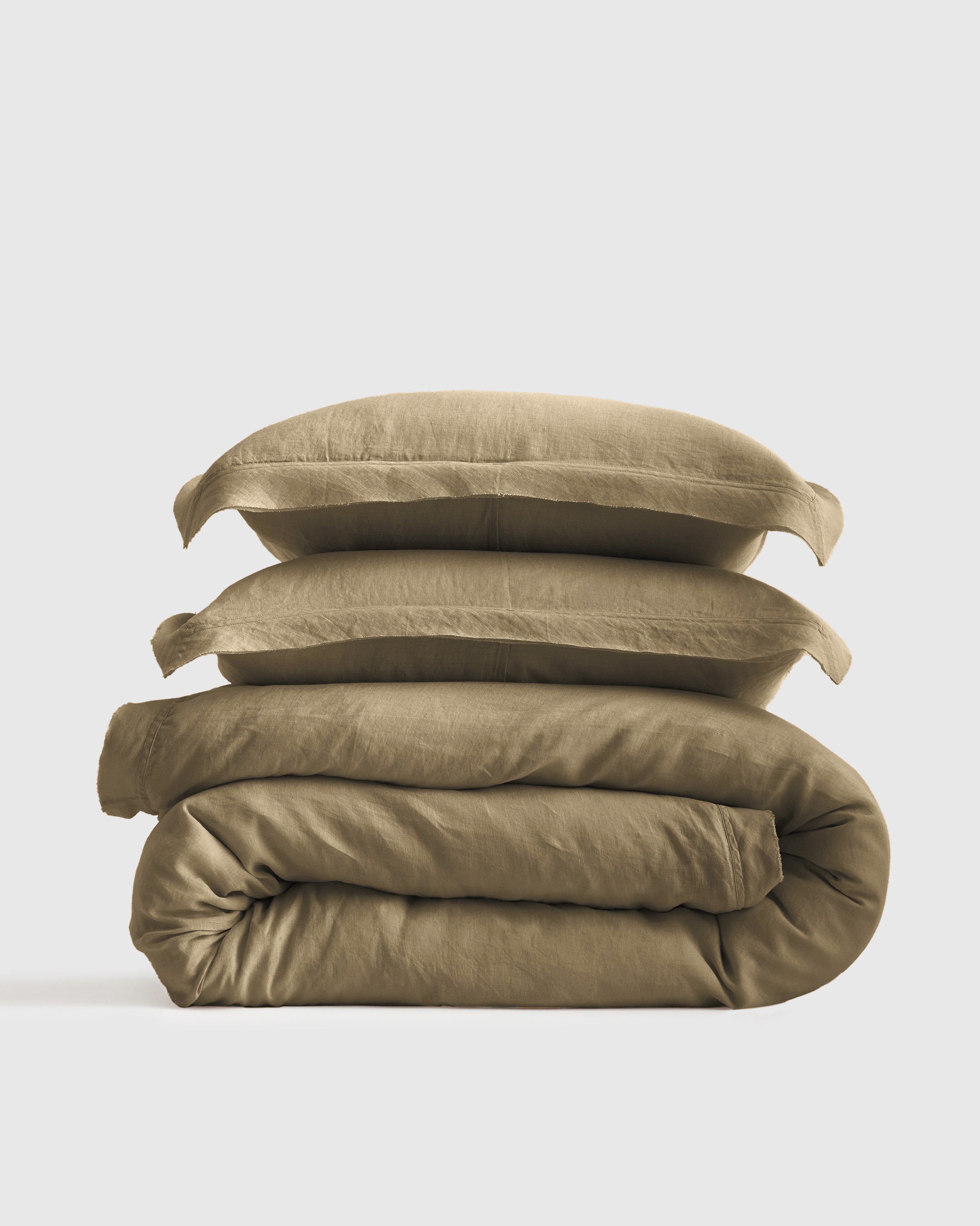 European Linen Double Flange Duvet Cover Set in Aloe