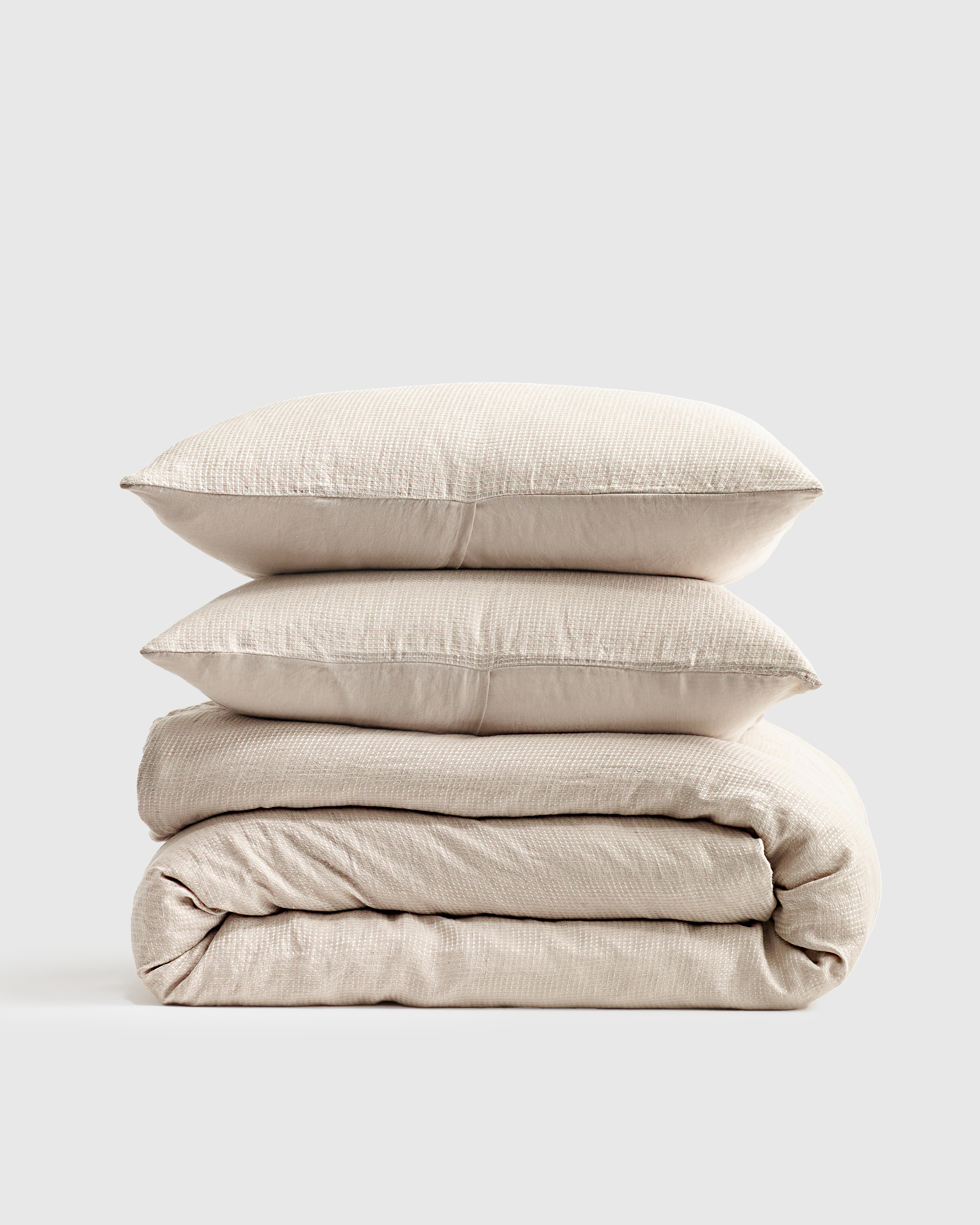 European Linen Waffle Duvet Cover Set in Shell
