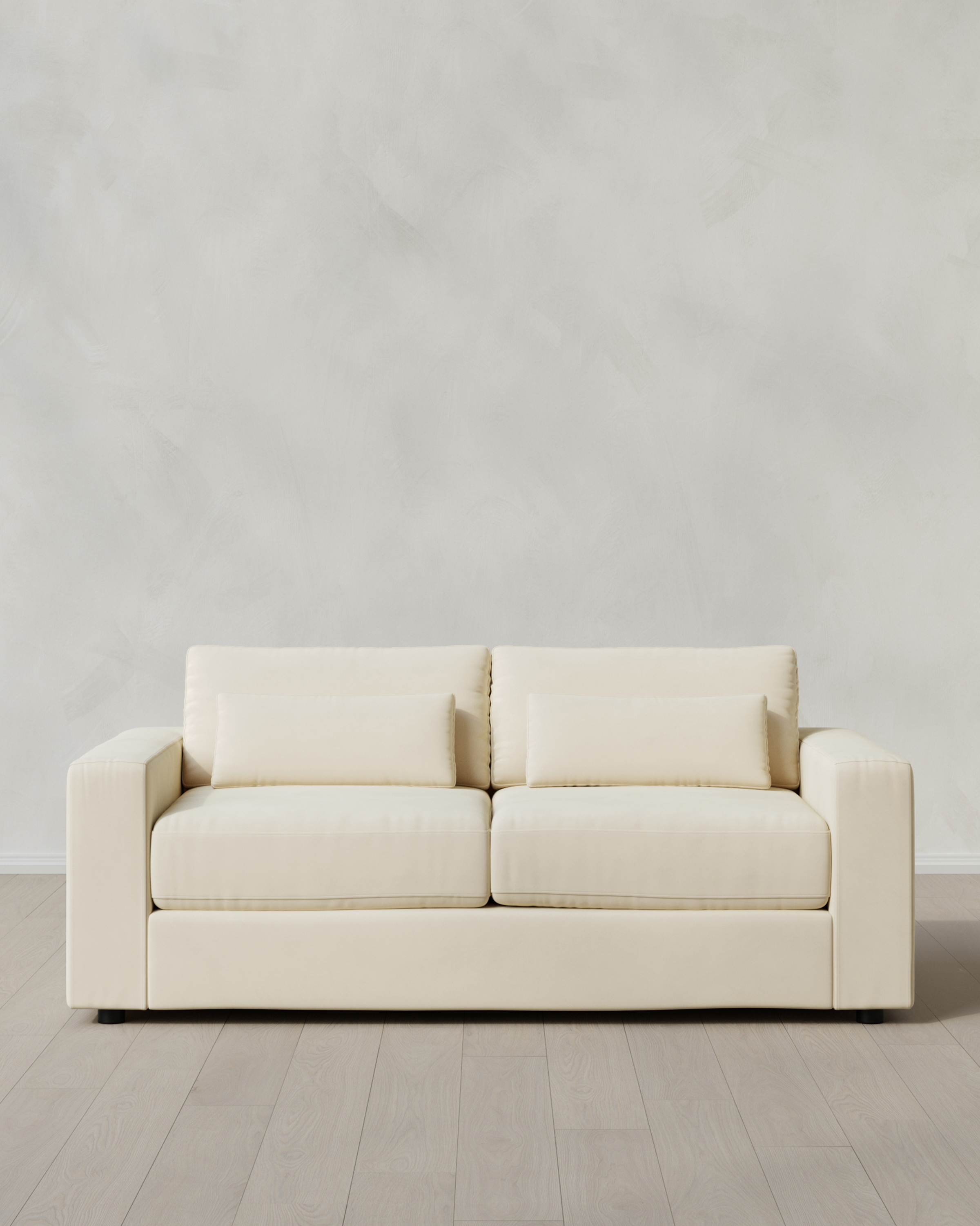 Square Arm Deep Seat Sofa in Performance Velvet in Ivory