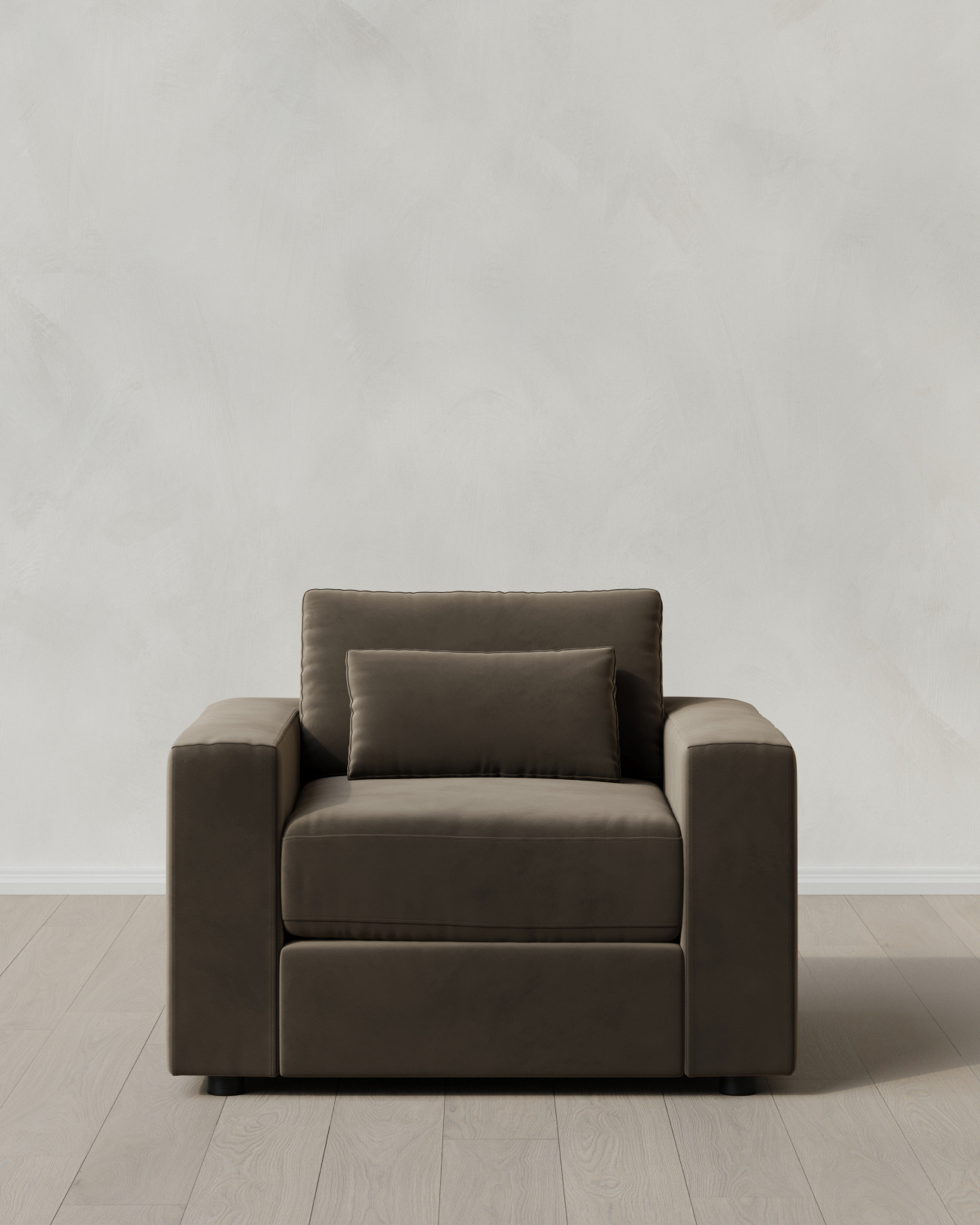 Square Arm Deep Seat Chair and a Half in Performance Velvet in Sable