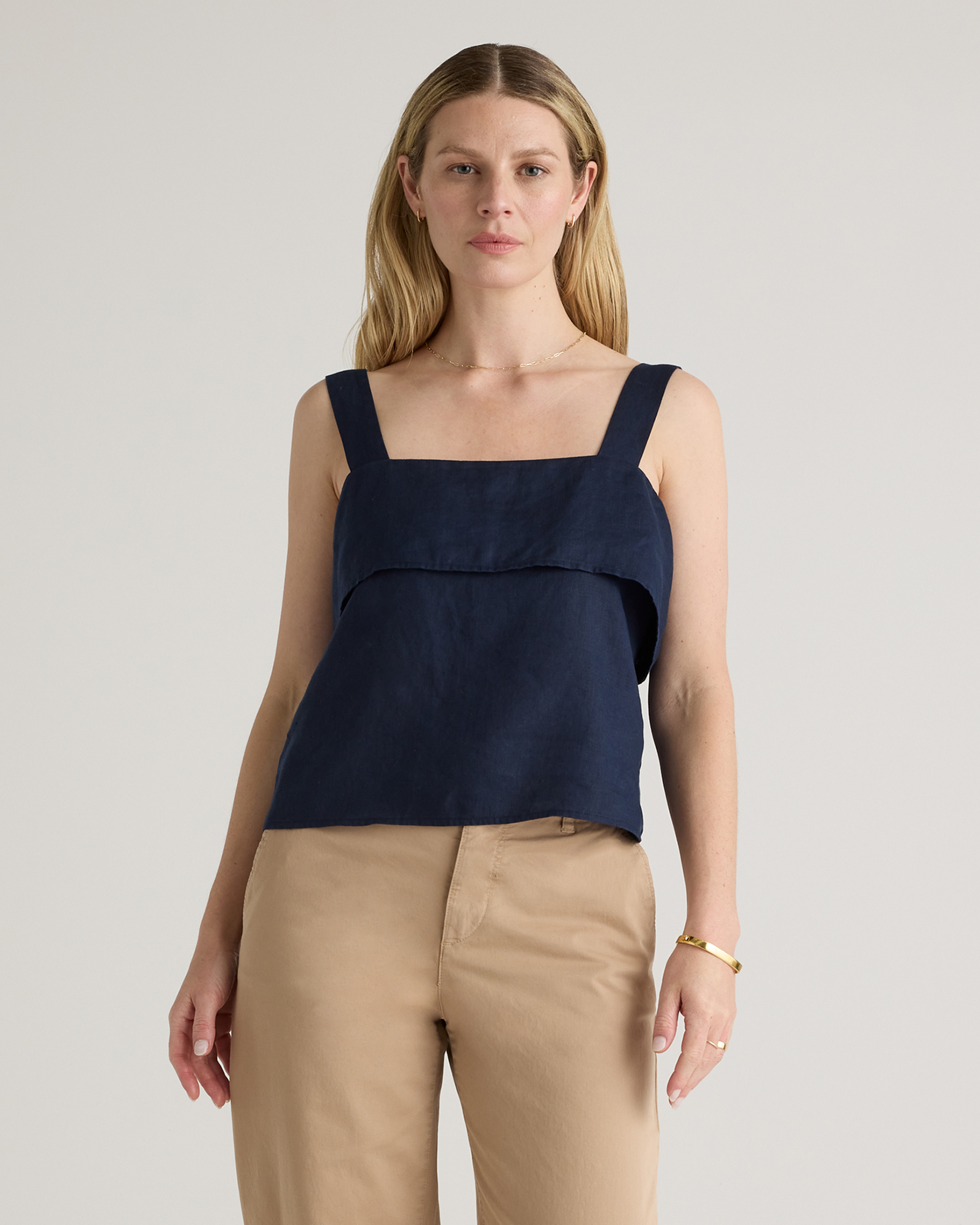 100% European Linen Square Neck Tank