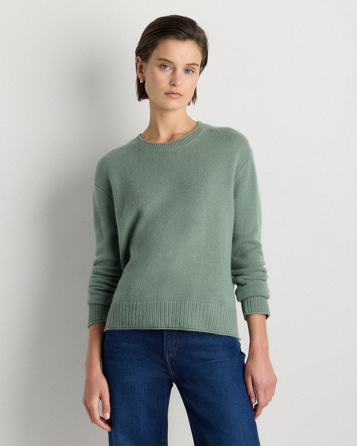 Mongolian Cashmere Boxy Crewneck Sweater in Sea Spray Green