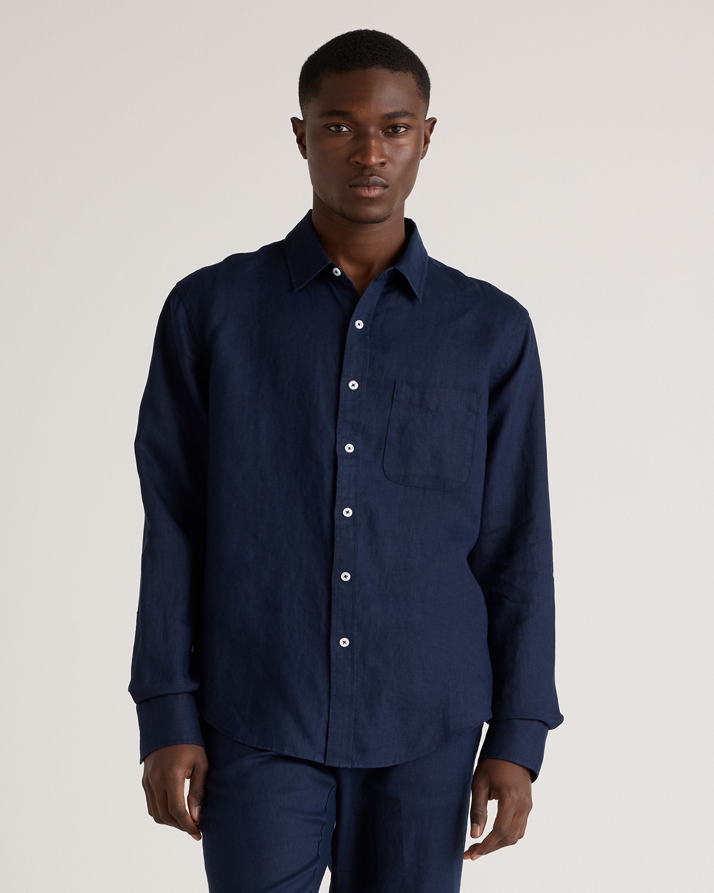 100% European Linen Long Sleeve Pocket Shirt