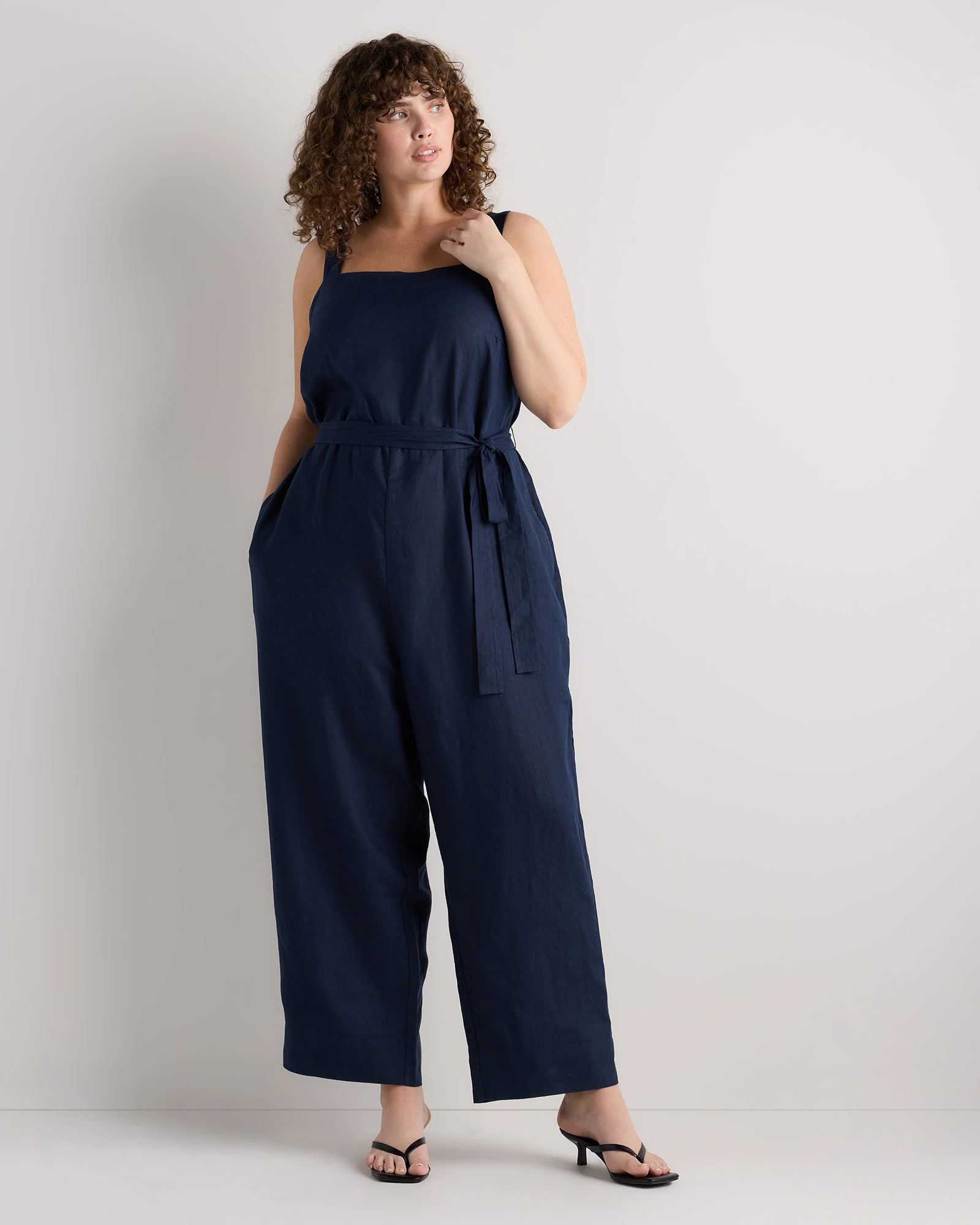 Women's Plus Size 100% European Linen Square Neck Jumpsuit | Quince Canada