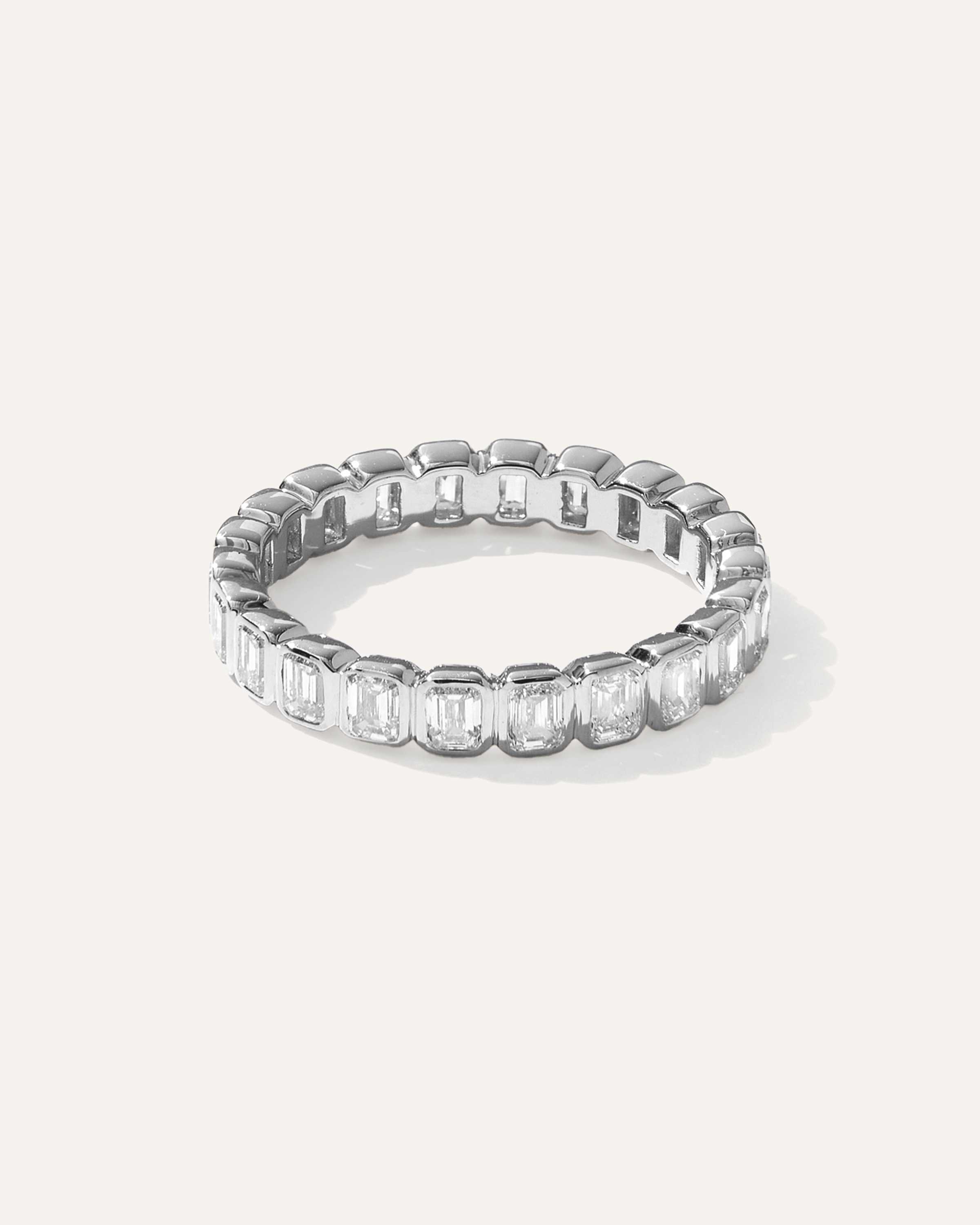 Lab Grown Diamond Emerald North-South Bezel Eternity Band in White Gold