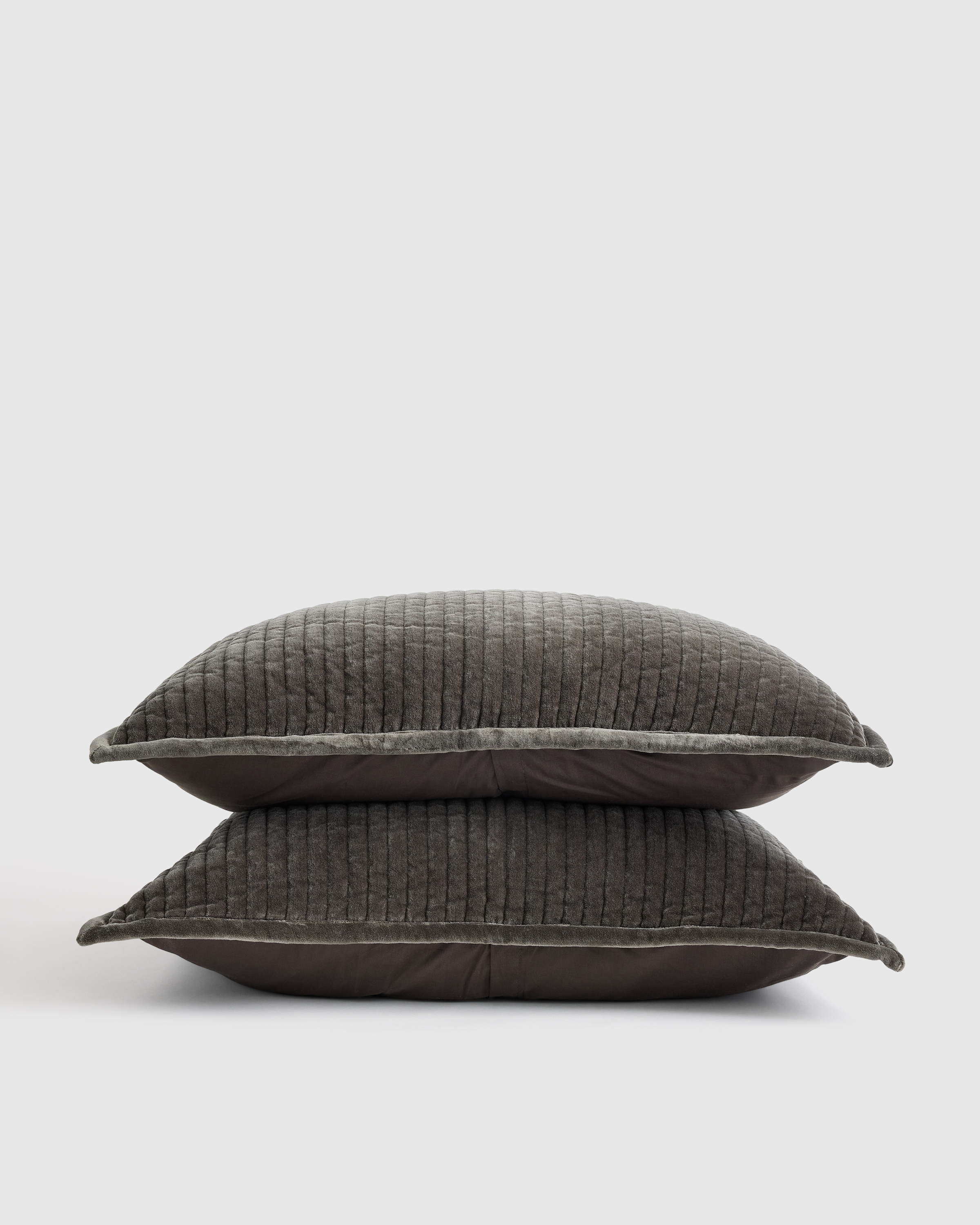 Cotton Velvet Channel Quilted Sham Set in Greystone