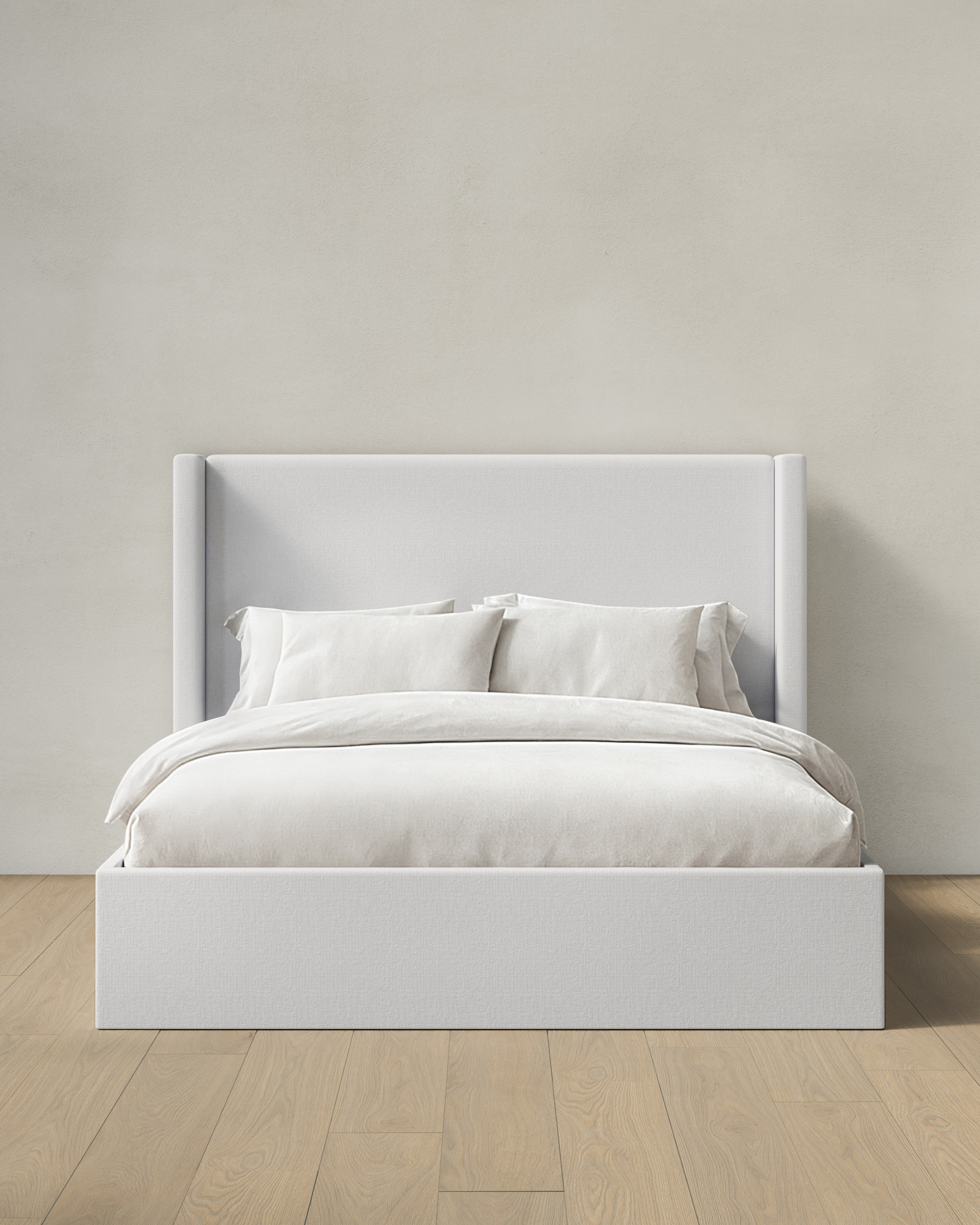 White upholstered wingback bed store