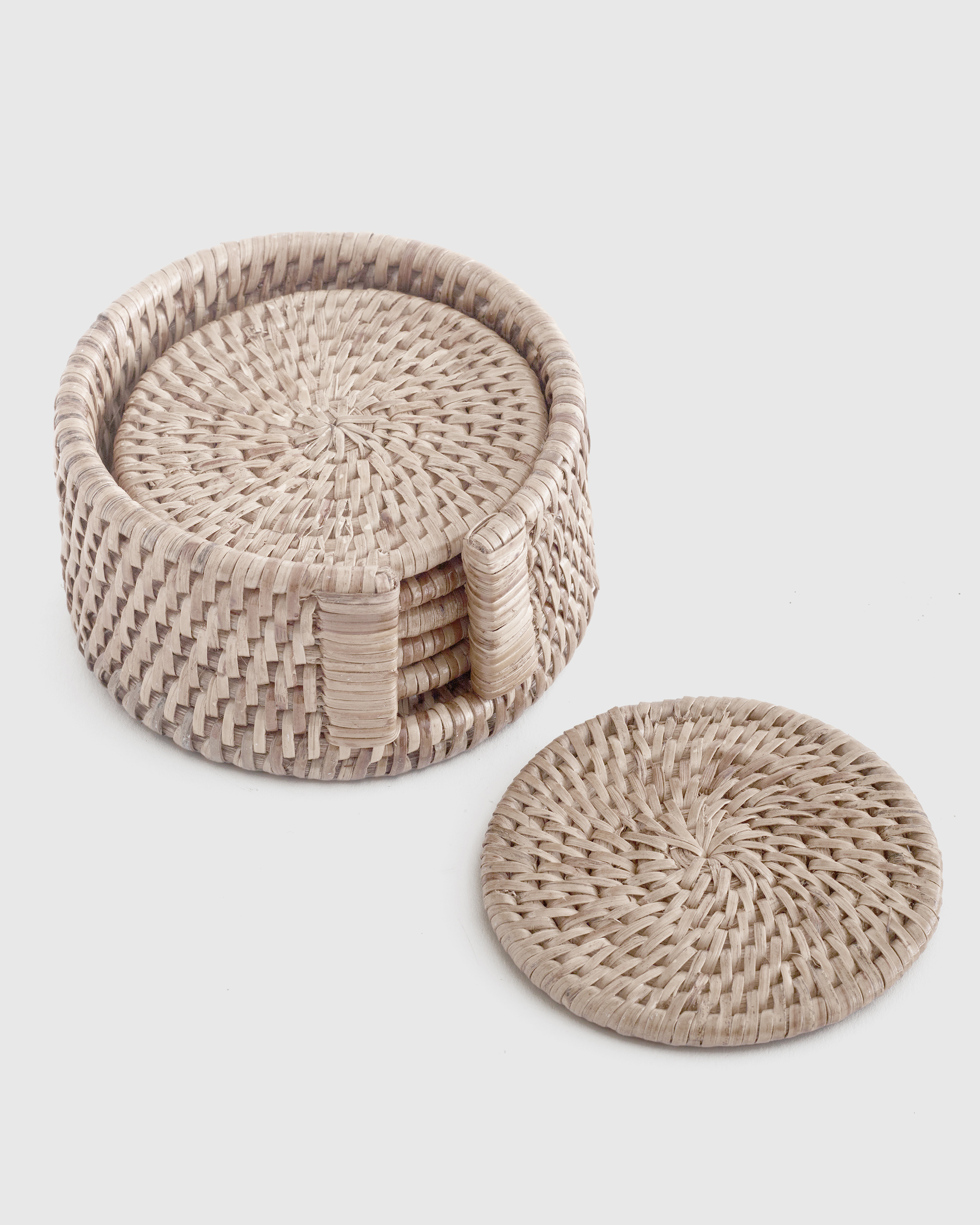 7 Piece Round Rattan Coaster Set